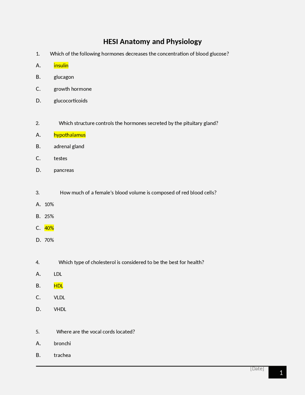 HESI Anatomy and Physiology | Exams Nursing | Docsity