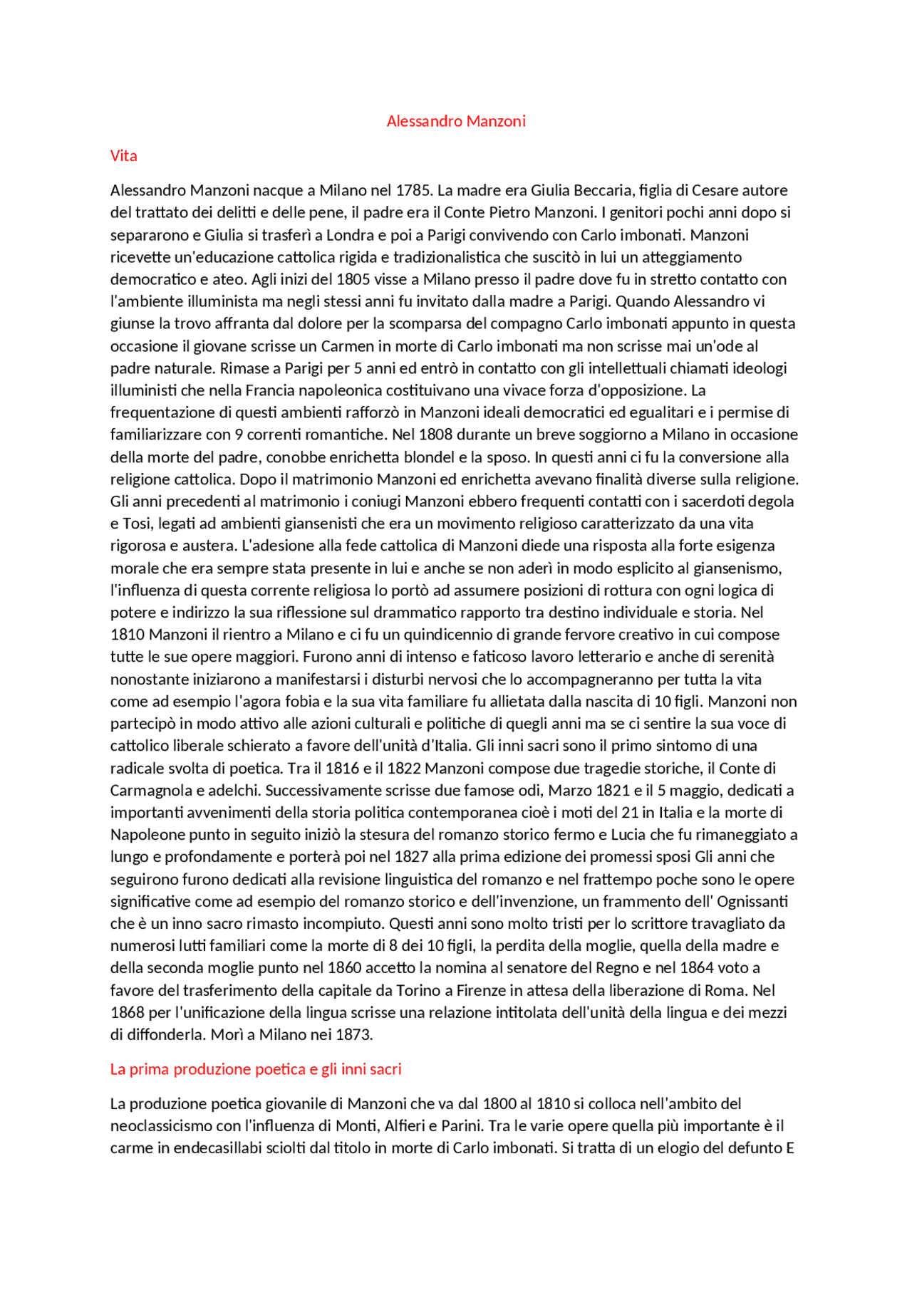 Riassunto Alessandro Manzoni | Sintesi del corso di Letteratura ...