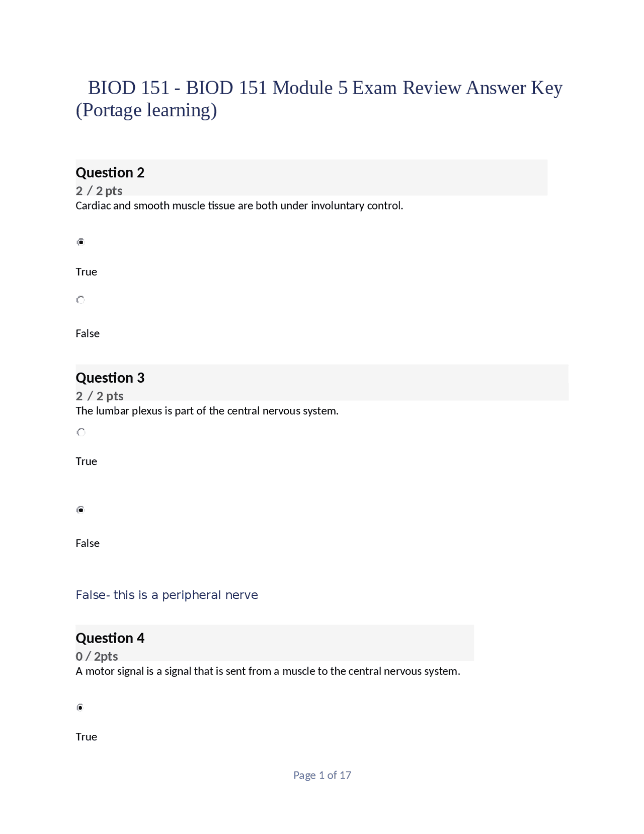 BIOD 151 - BIOD 151 Module 5 Exam Review Answer Key (Portage learning) | Exams Biology | Docsity