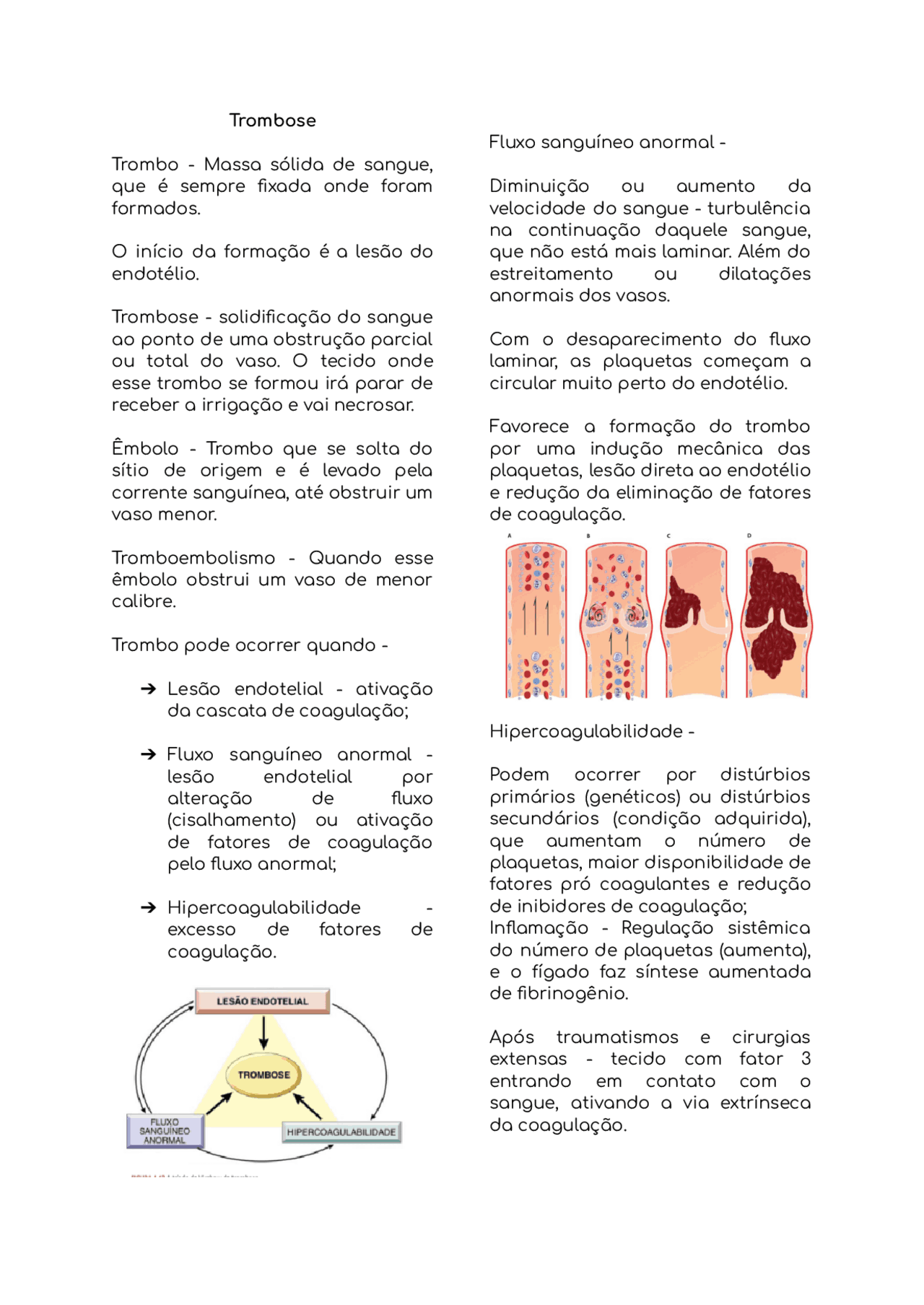 Trombose e formação de trombos | Notas de aula Fisiopatologia | Docsity