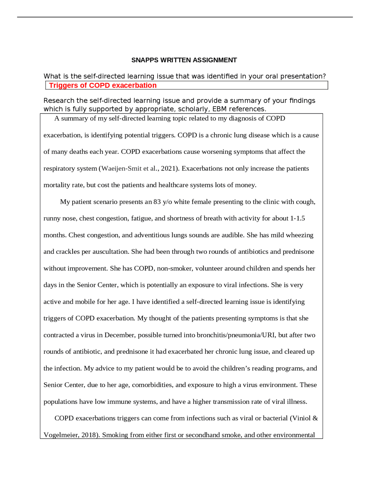 Nr511 Snapps Written Assignment Assignments Nursing Docsity