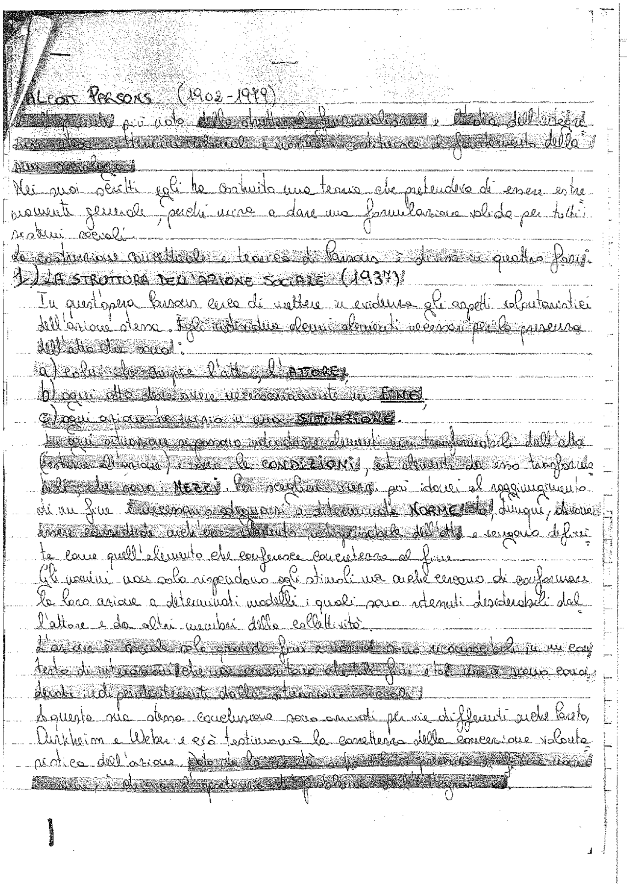 Riassunto Di Parsons Schemi E Mappe Concettuali Di Sociologia Docsity