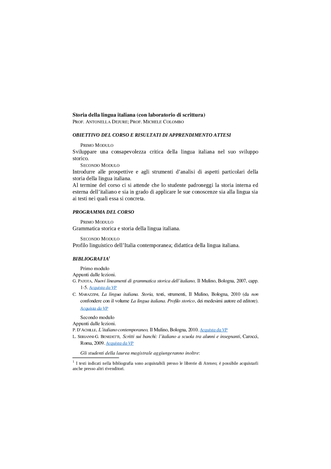 Programma del corso Storia della lingua italiana | Appunti di Storia ...