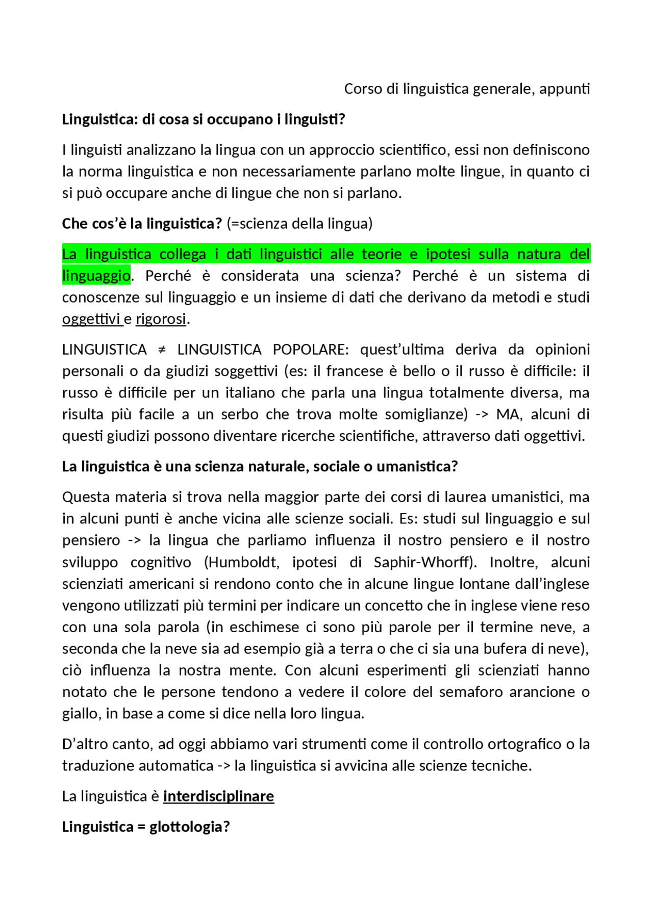 Appunti Corso Di Linguistica Generale Appunti Di Linguistica Generale