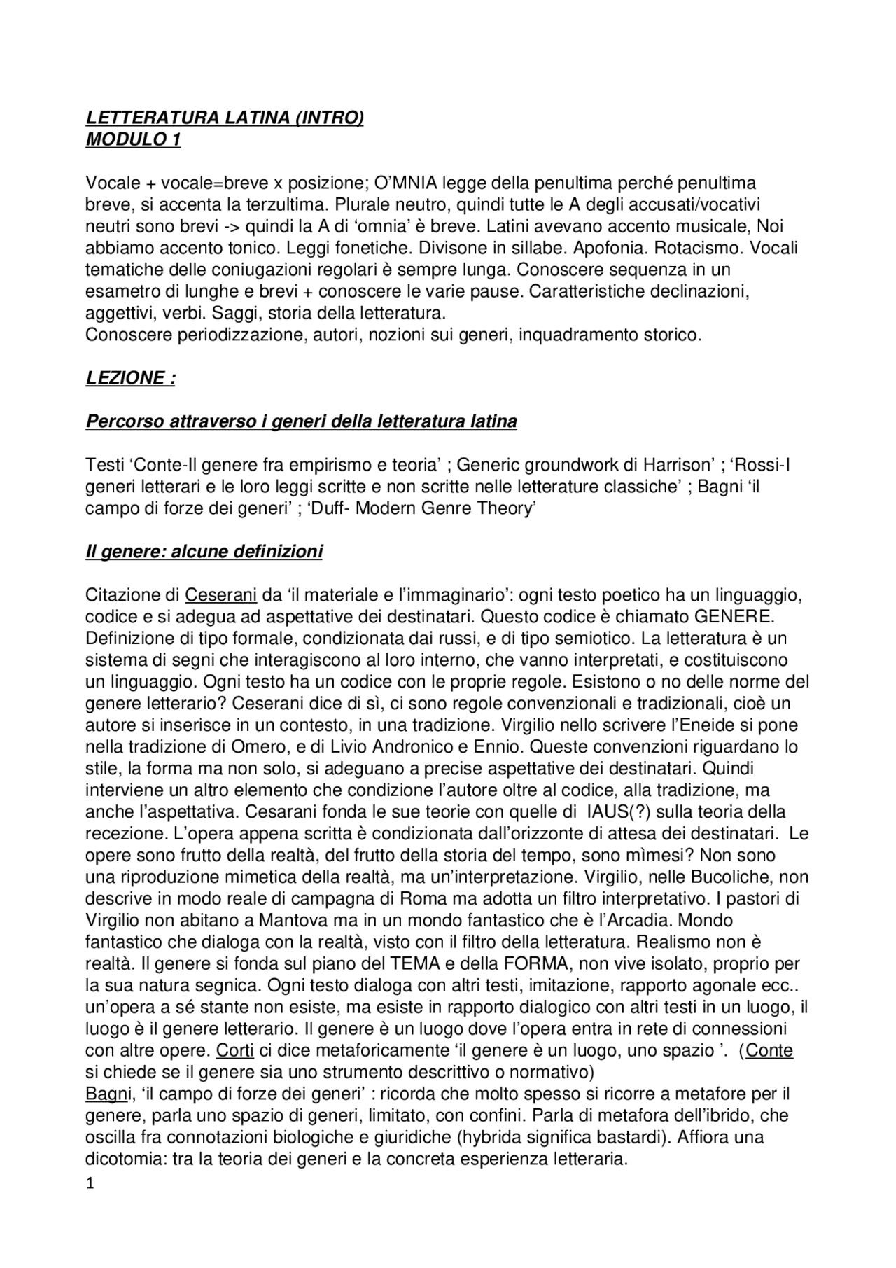 Appunti del corso monografico di letteratura latina | Appunti di Letteratura latina | Docsity