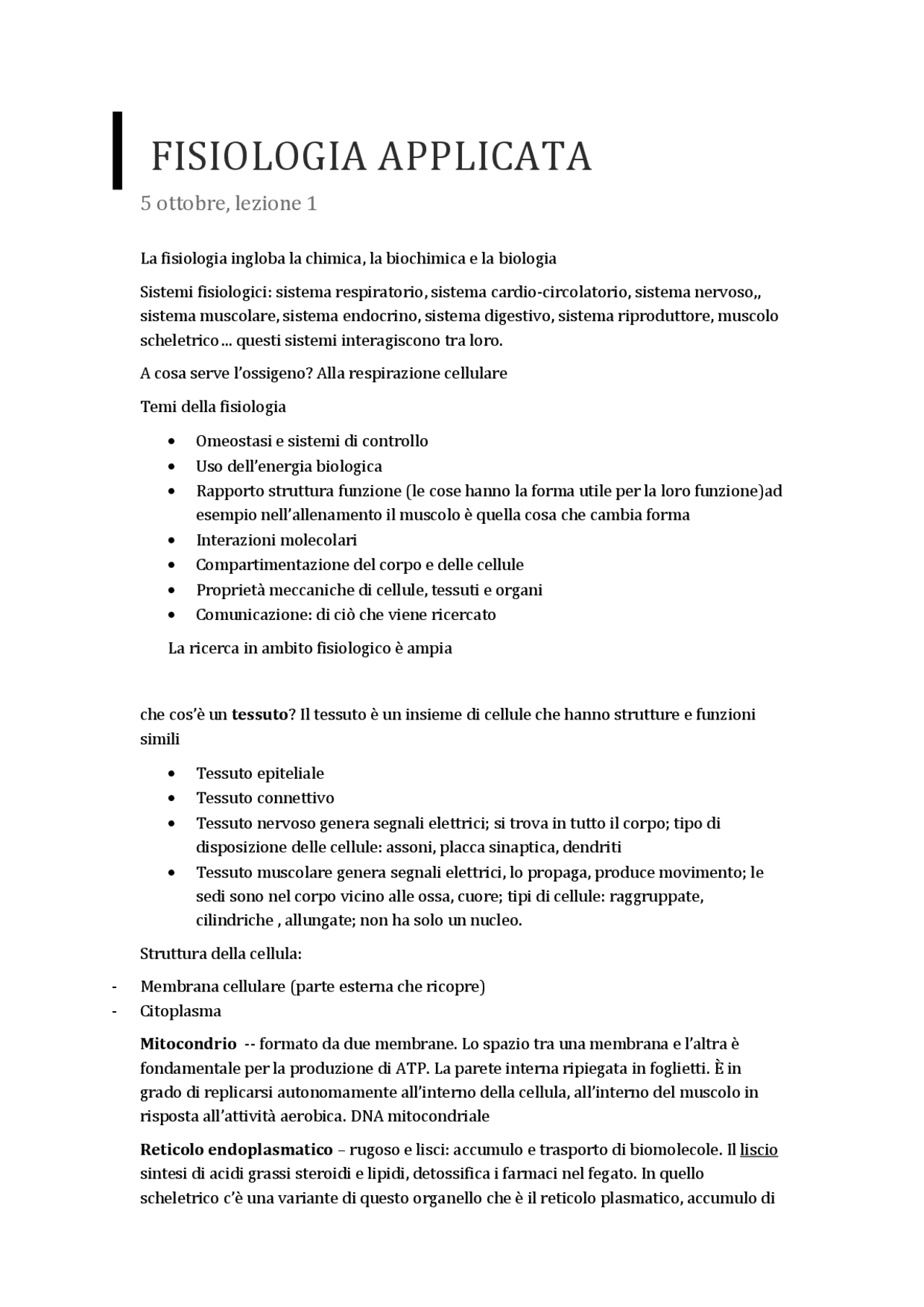 Fisiologia Applicata Appunti Libro Appunti Di Fisiologia Docsity
