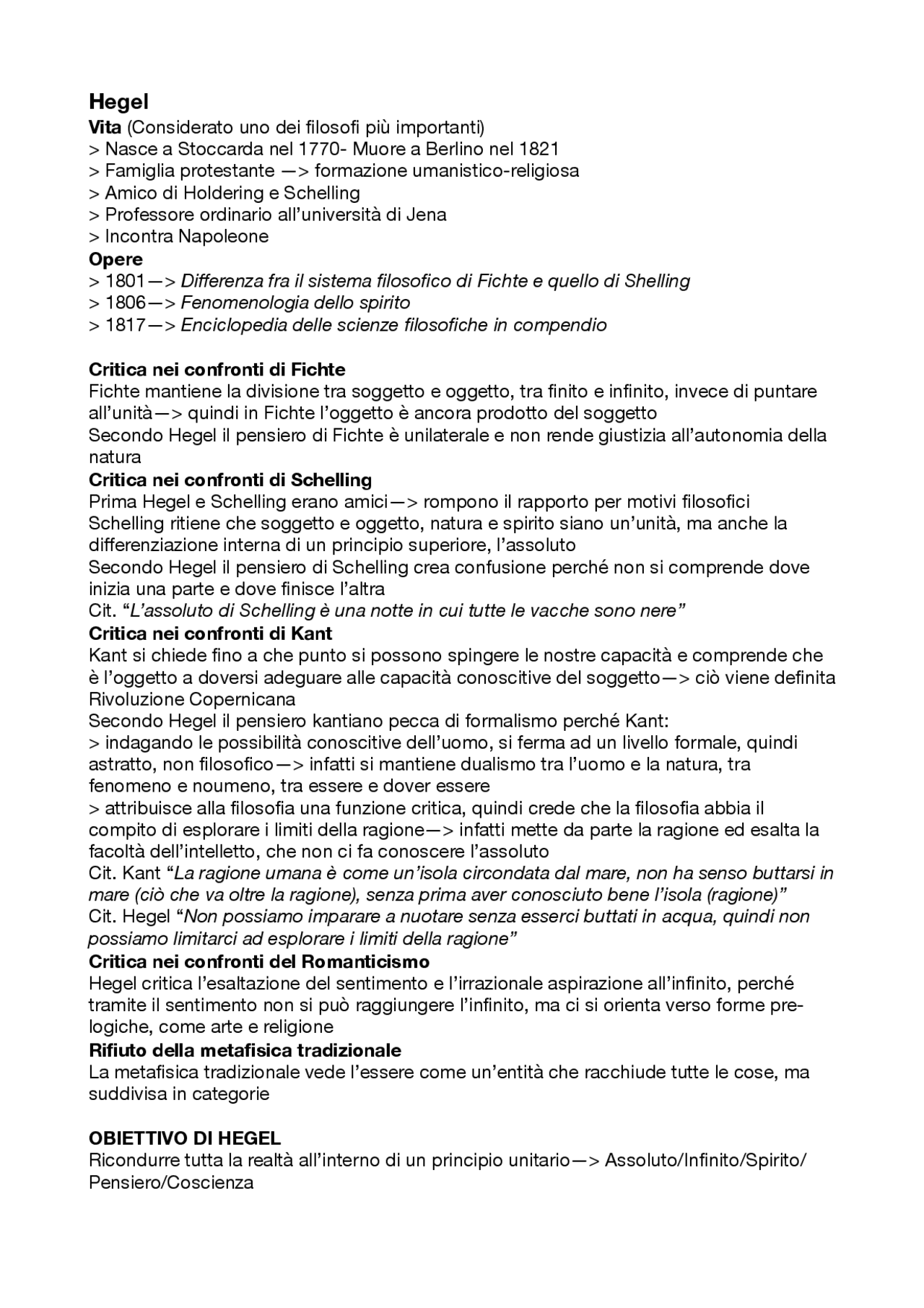 Hegel: appunti superiori | Appunti di Filosofia | Docsity