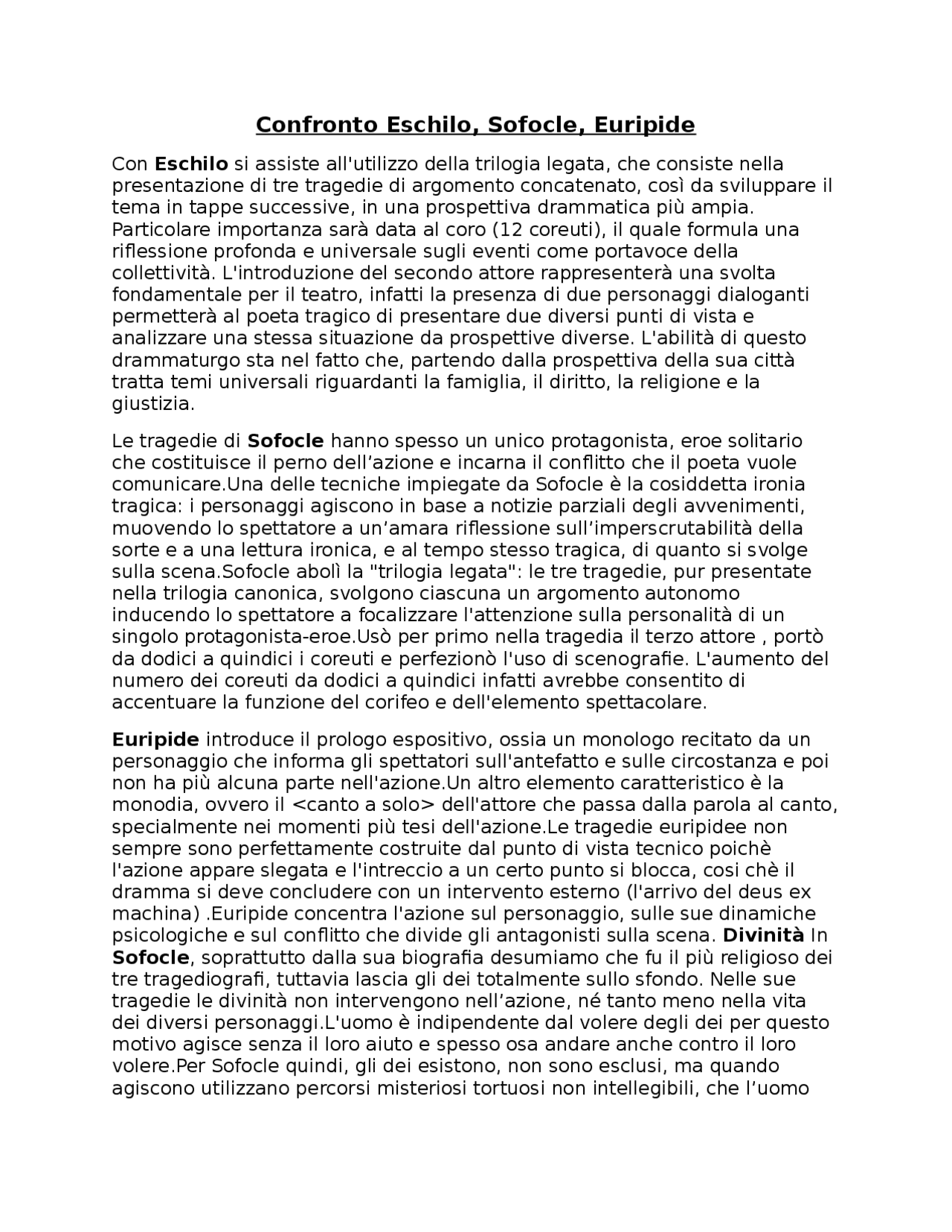 Confronto Eschilo, Sofocle, Euripide | Schemi e mappe concettuali di Lingue e letterature ...