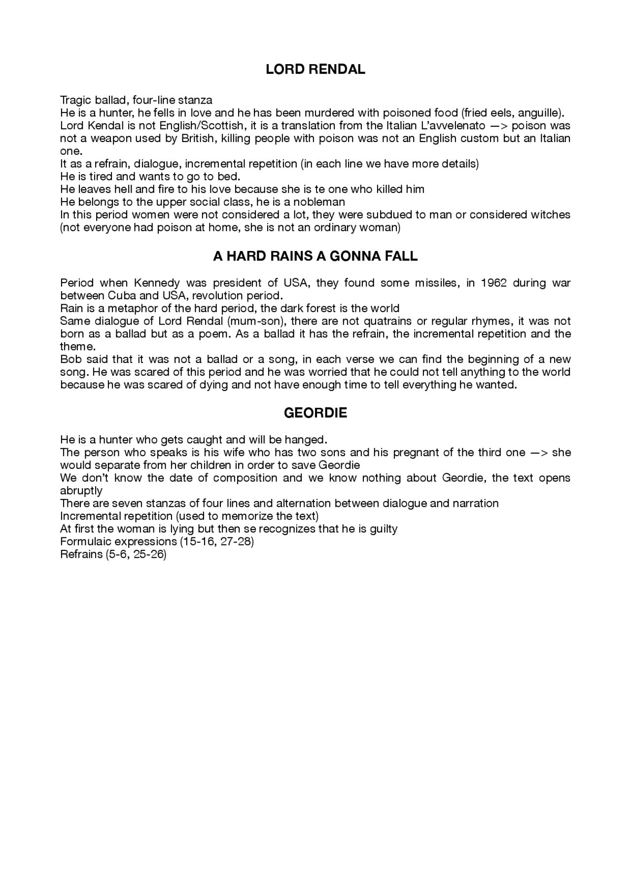 Medeival Ballads: Geordie, Lord Randal | Appunti di Inglese | Docsity