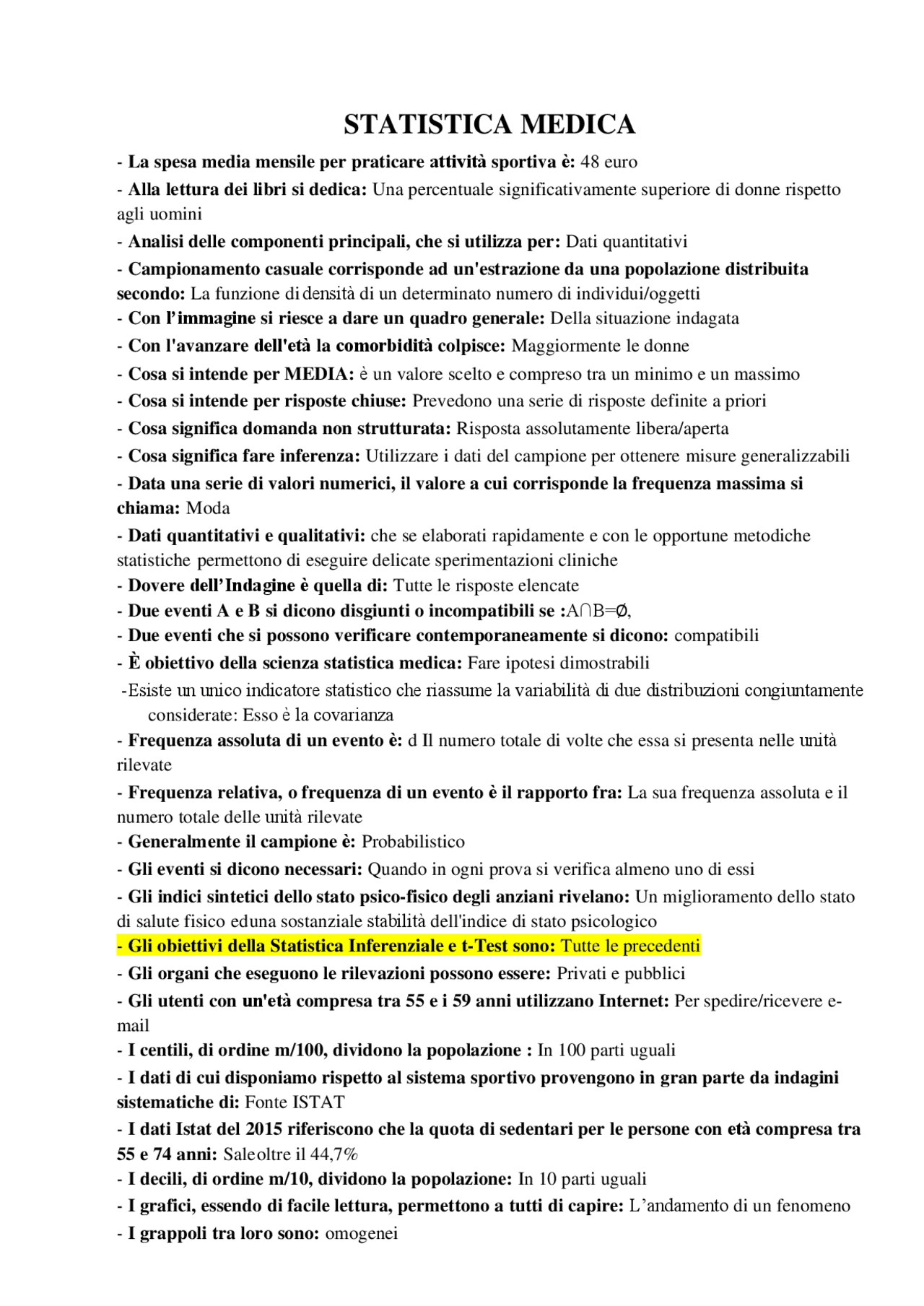 Statistica Medica 3030 Corso Lm 47 Prove Desame Di Statistica