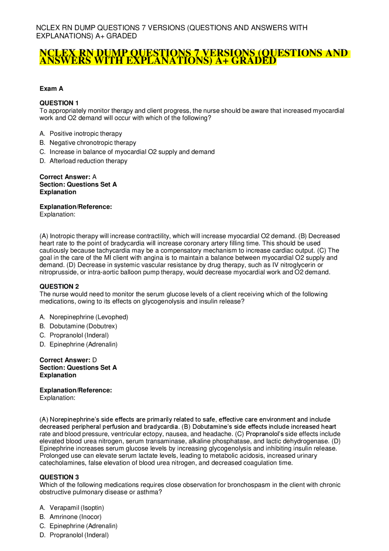 NCLEX RN DUMP QUESTIONS 7 VERSIONS (QUESTIONS AND ANSWERS WITH ...