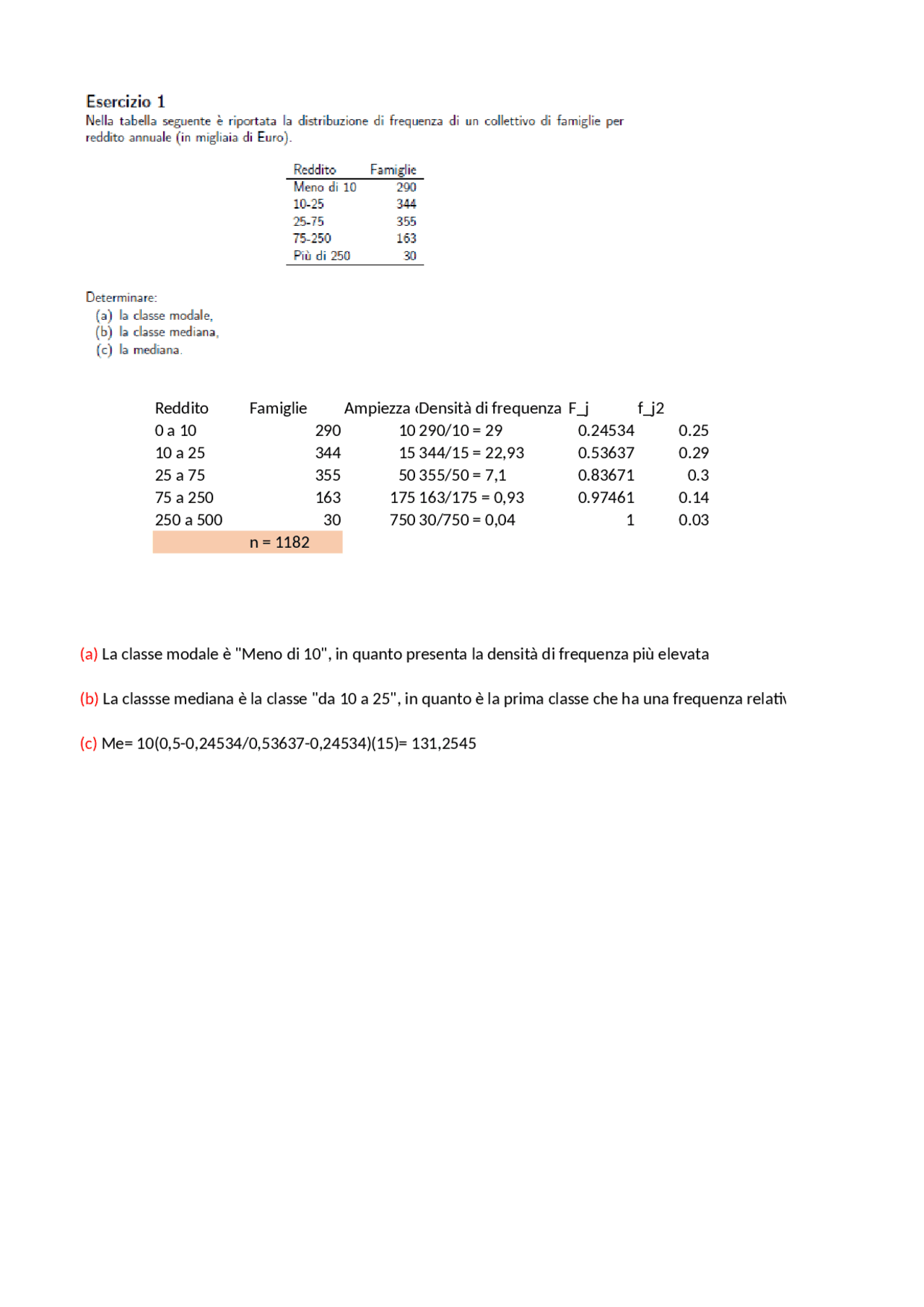 Esercizi statistica Luca Persico | Esercizi di Statistica | Docsity