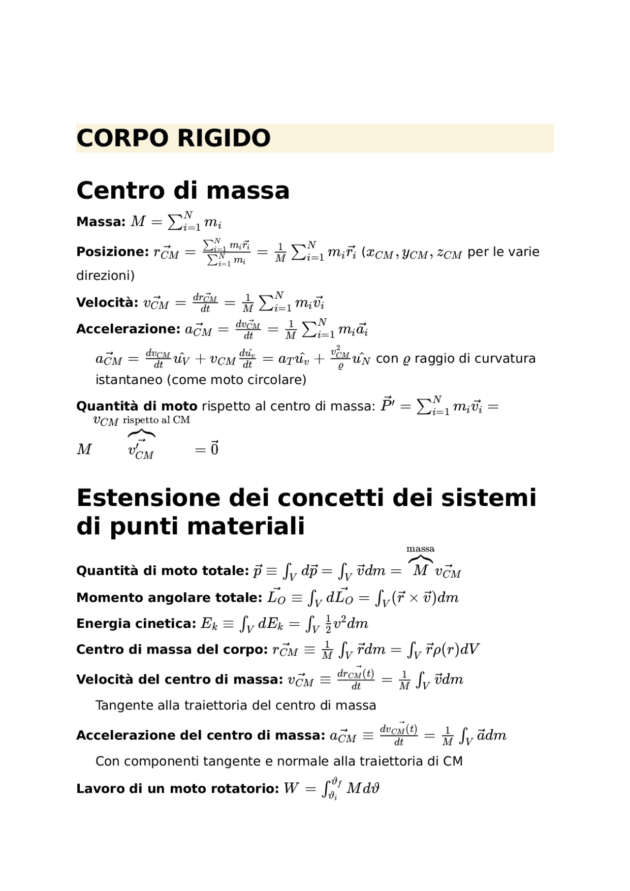 Fisica 1 Formulario Stampabile Schemi E Mappe Concettuali Di Fisica Docsity