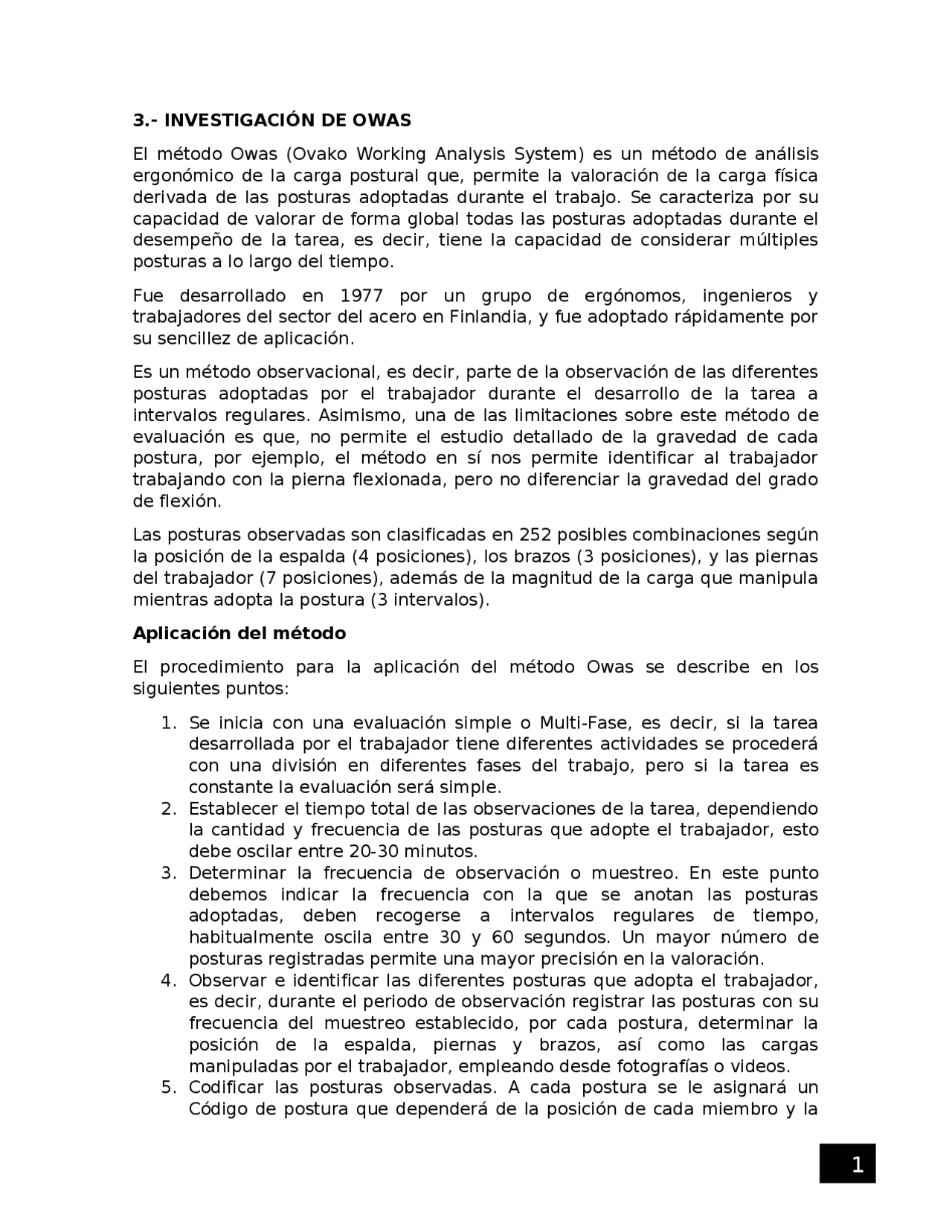 Breve Explicación Del Método De Las Owas Resúmenes De Ergonomía Docsity