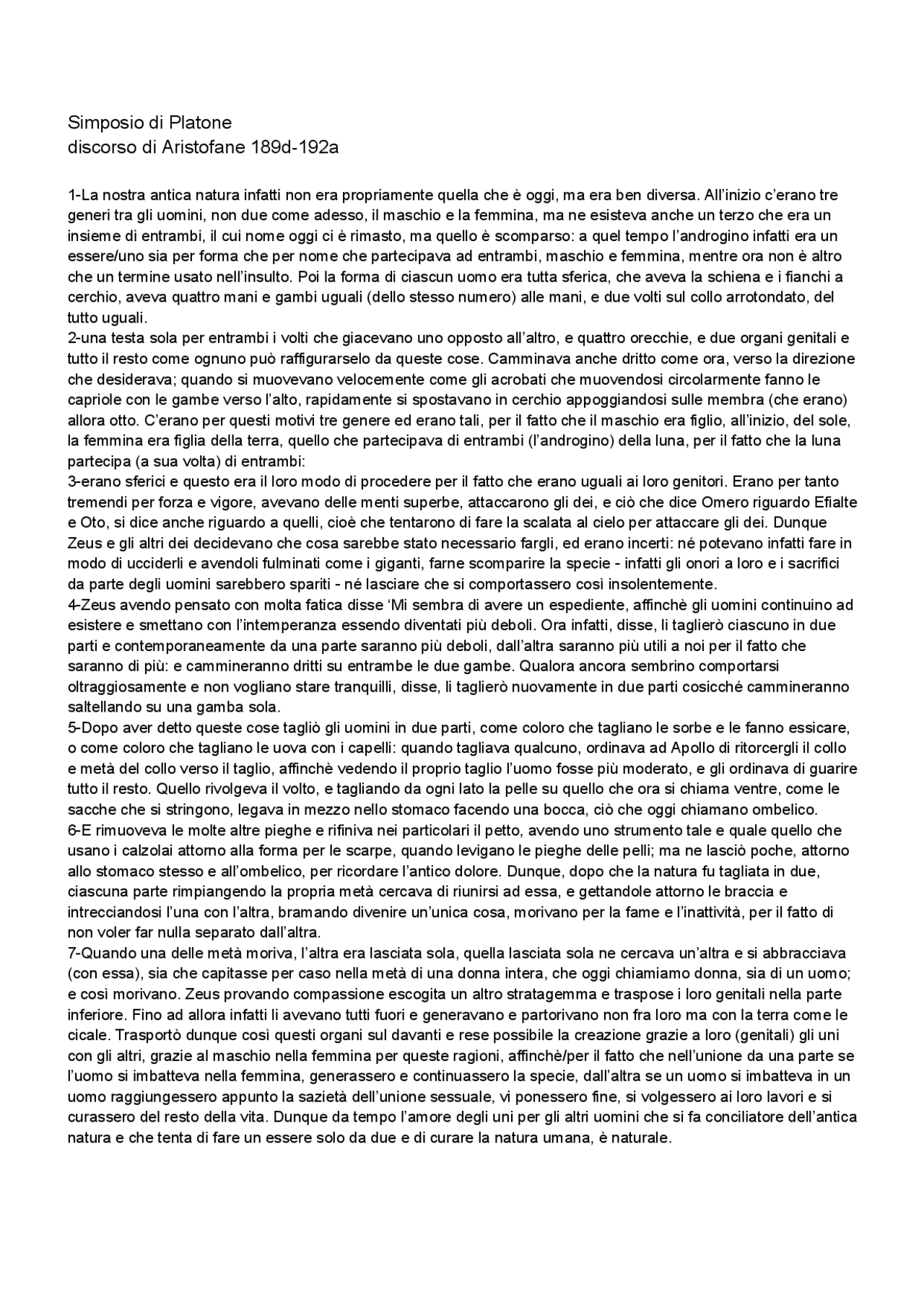 Discorso Di Aristofane E Socrate Schemi E Mappe Concettuali Di Greco