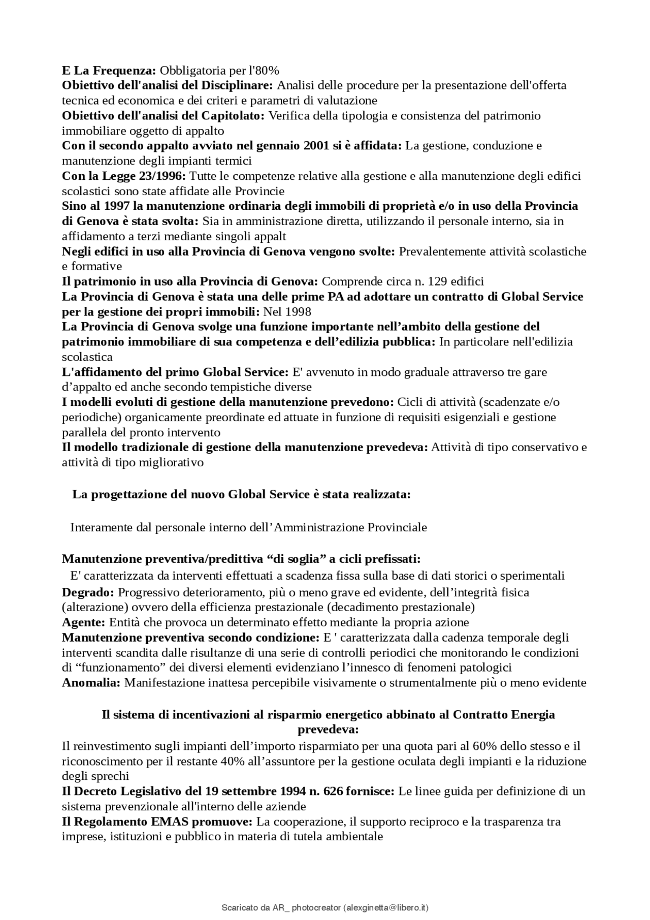 Facility-management-sicurezza | Schemi e mappe concettuali di Sicurezza delle reti | Docsity