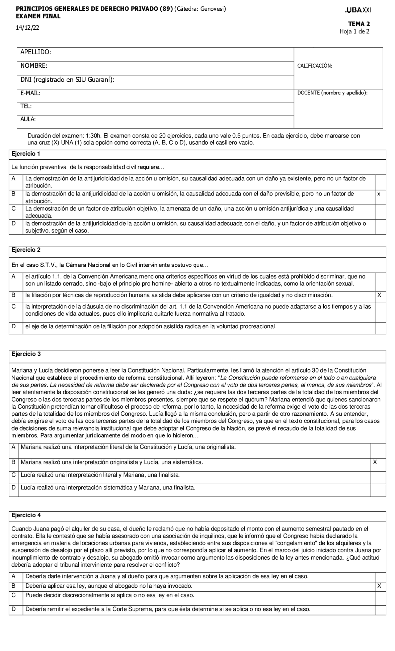 Examenes de 2022 de dercho | Exámenes de Derecho | Docsity