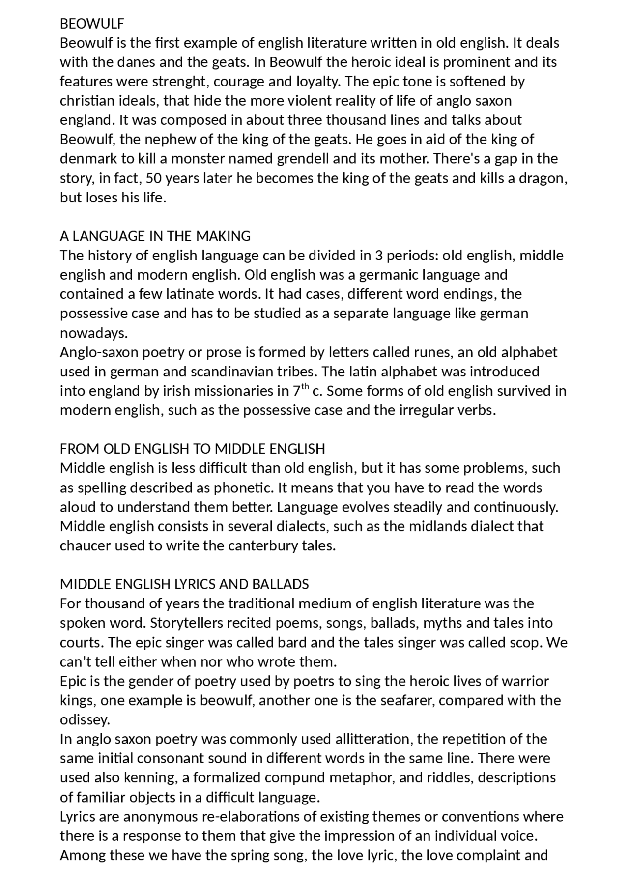 Beowulf, l'era dell'old English, middle English, Chaucer | Sintesi del ...