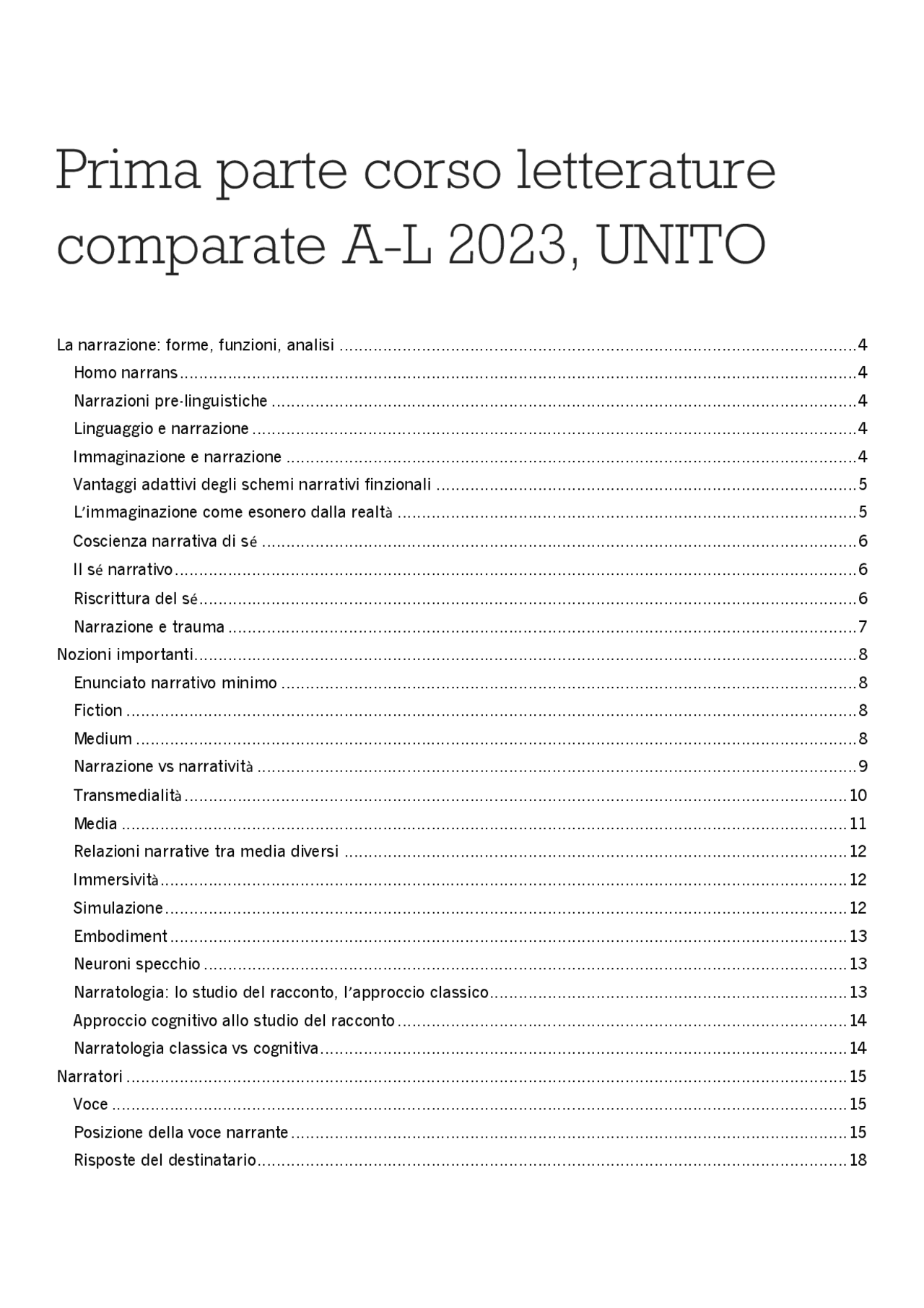 Prima parte corso letterature comparate Carmagnani UNITO 2023 | Appunti ...