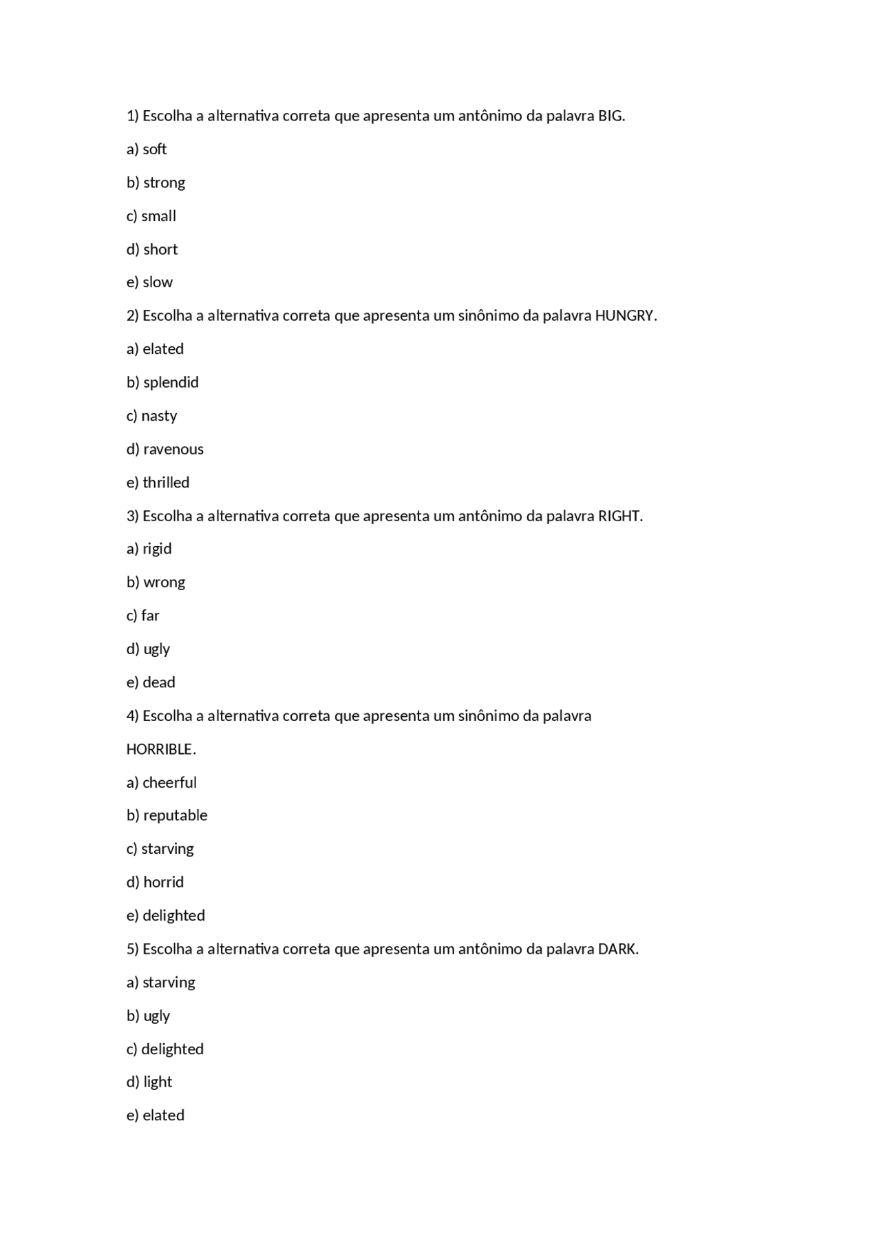 Exercicio prova anterior ingles | Provas Inglês | Docsity