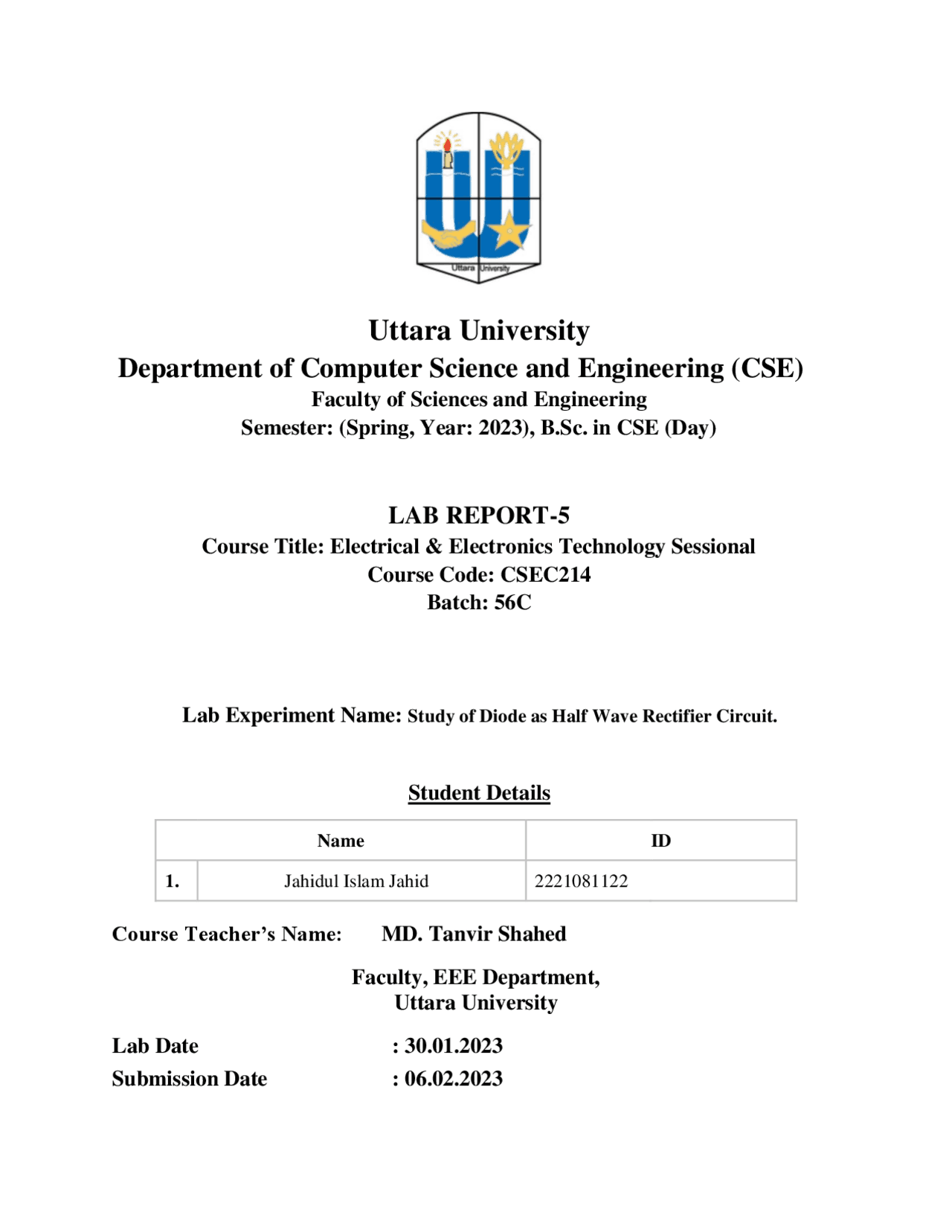 Lab Report On Half Wave Rectifier Papers Basic Electronics Docsity