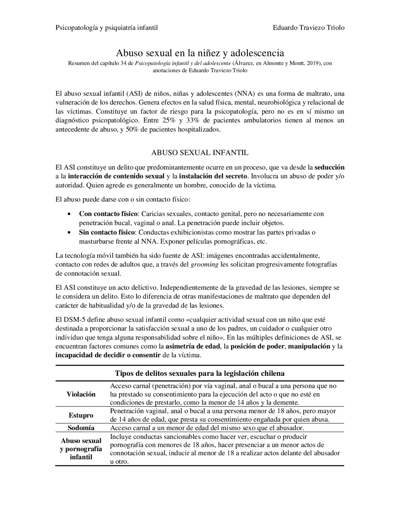Abuso Sexual En La Niñez Y Adolescencia Resúmenes De Psicopatología