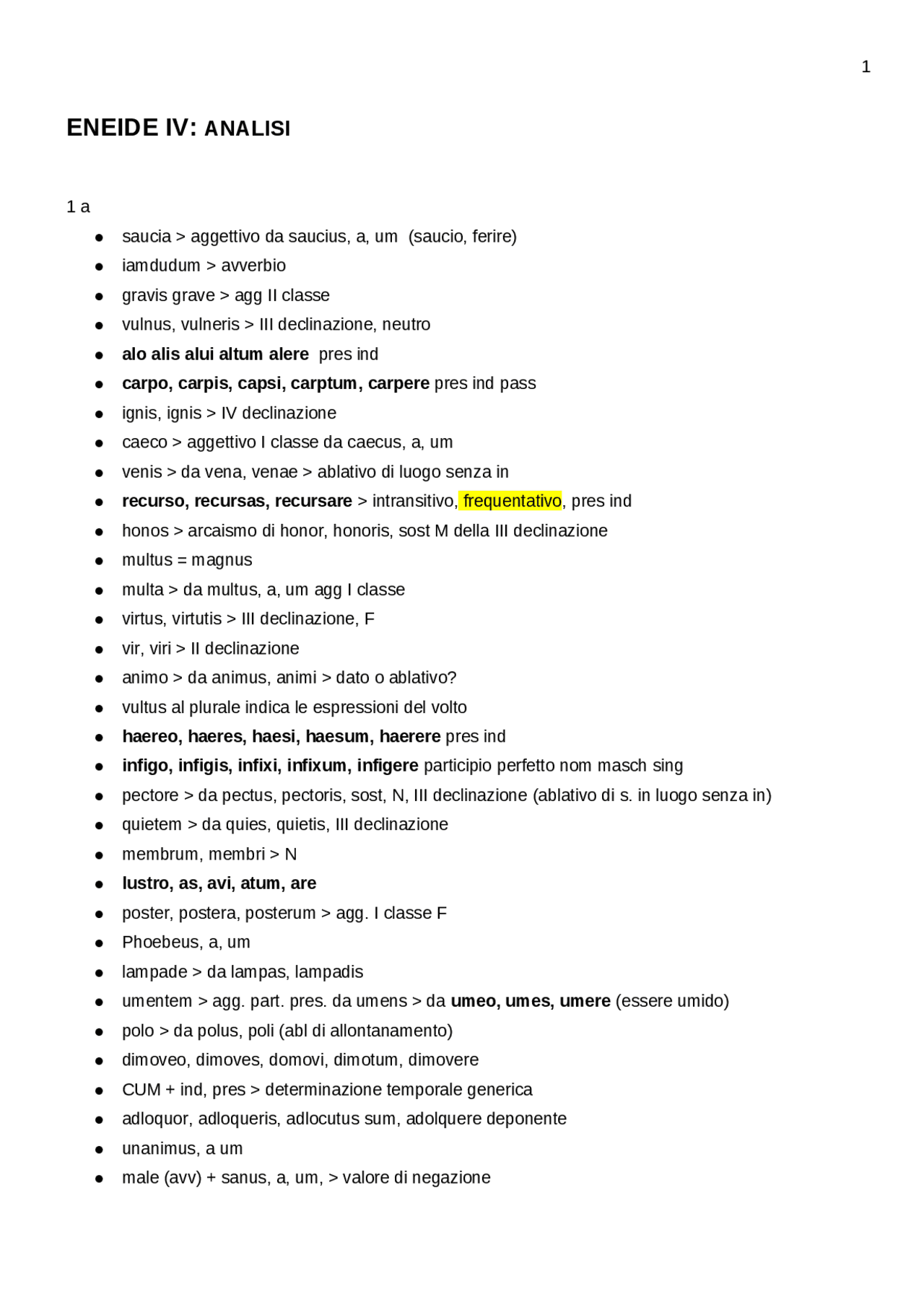ANALISI LIBRO IV ENEIDE | Appunti di Letteratura latina | Docsity