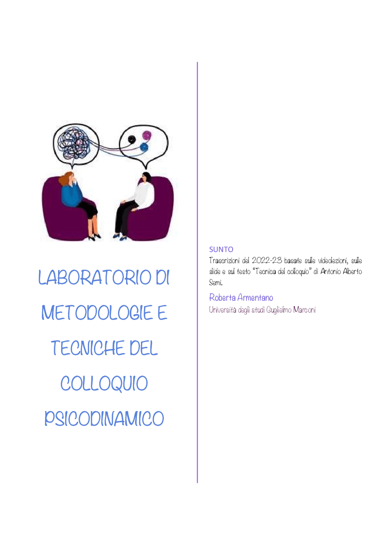 Laboratorio Di Metodologie E Tecniche Del Colloquio Psicodinamico