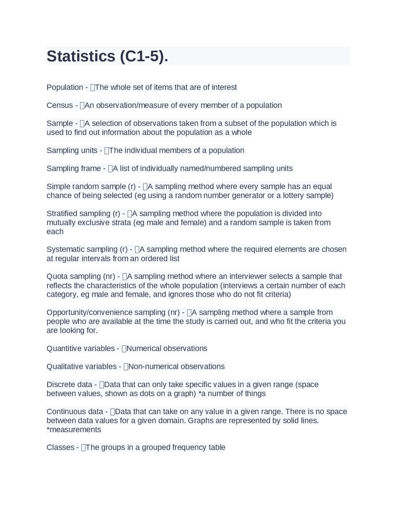 Statistics (C1-5). Statistics (C1-5). | Exams Statistics | Docsity