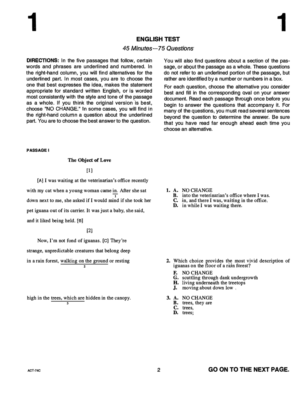 The ACT 2016-2017 - June 2017 ACT Form 74C | Exams Mathematics | Docsity