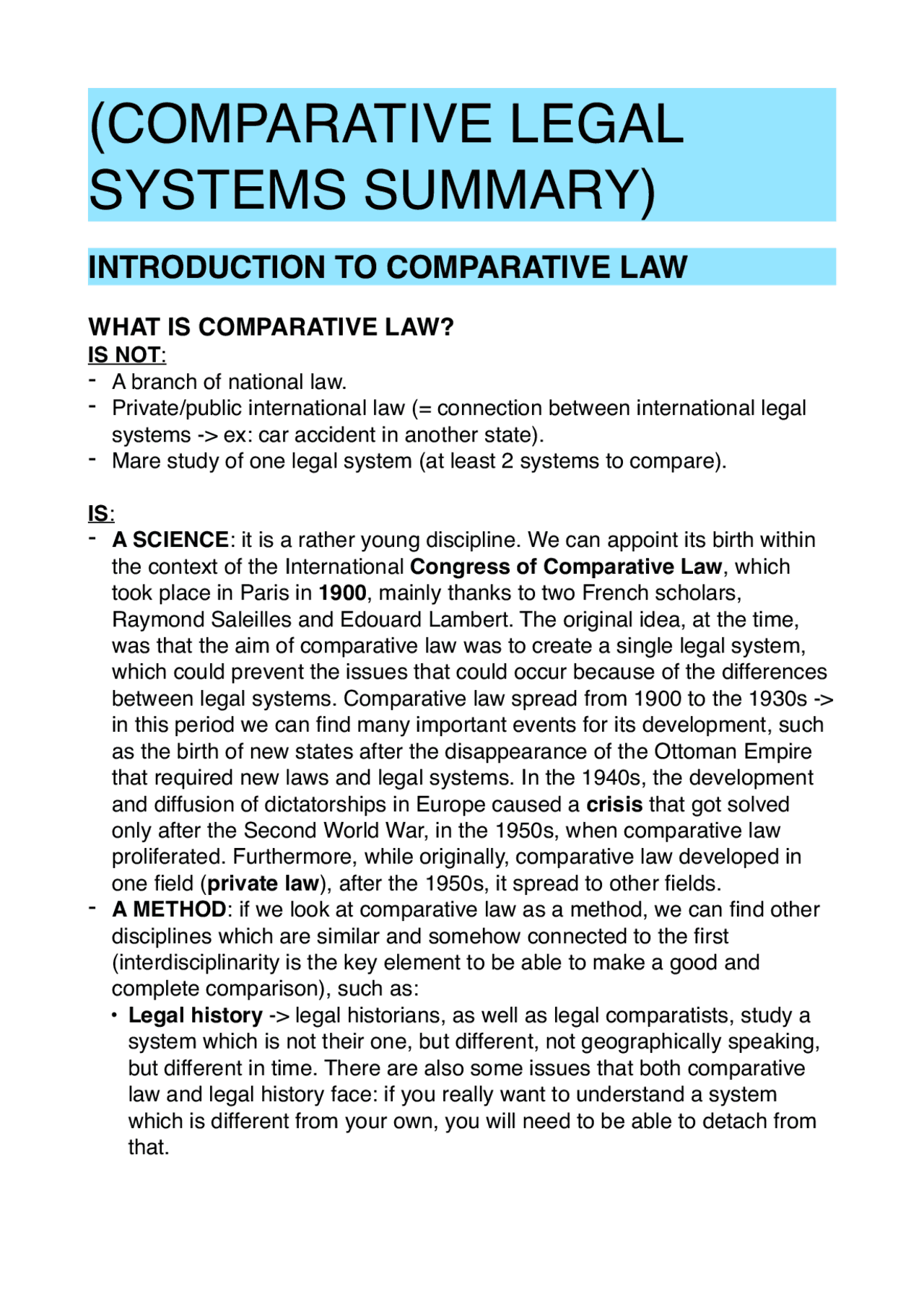 Riassunto Di Comparative Legal Systems 20222023 Appunti Di Diritto