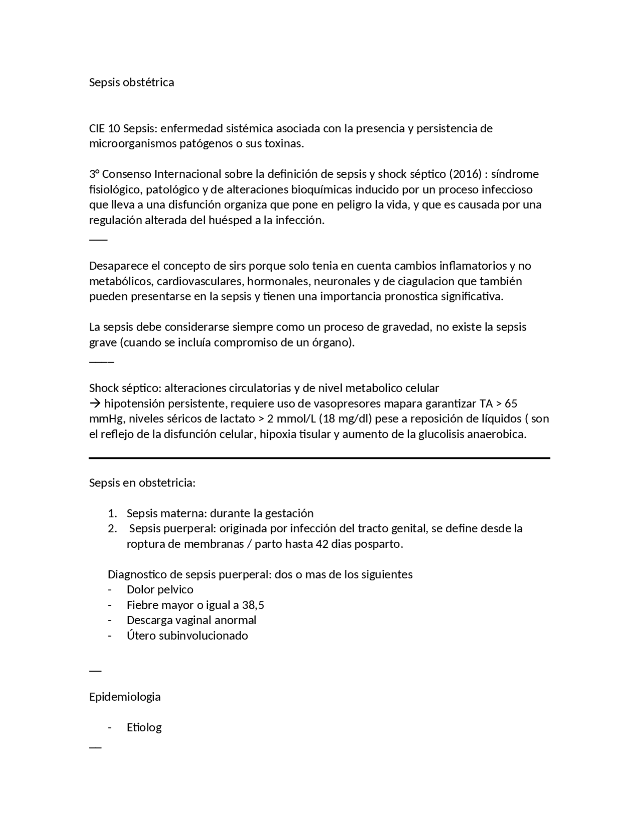 sepsis obstetrica resumen y síntesis | Resúmenes de Obstetricia | Docsity