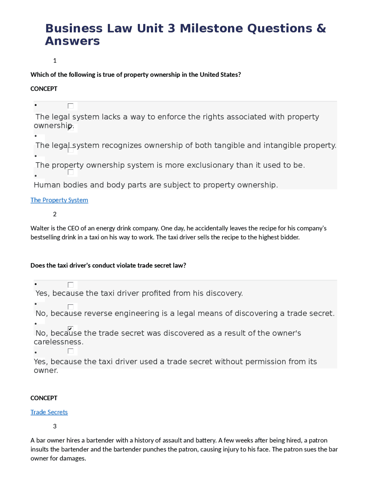 Business Law Unit 3 Milestone Questions & Answers | Exams Law | Docsity