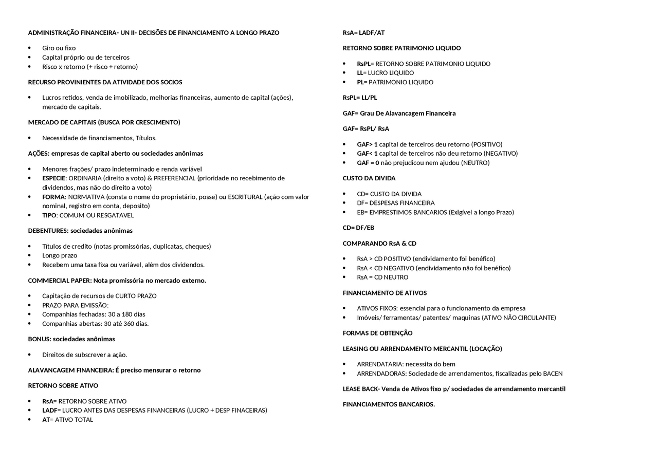 AdministraÇÃo Financeira Un Ii Resumos Administração Empresarial