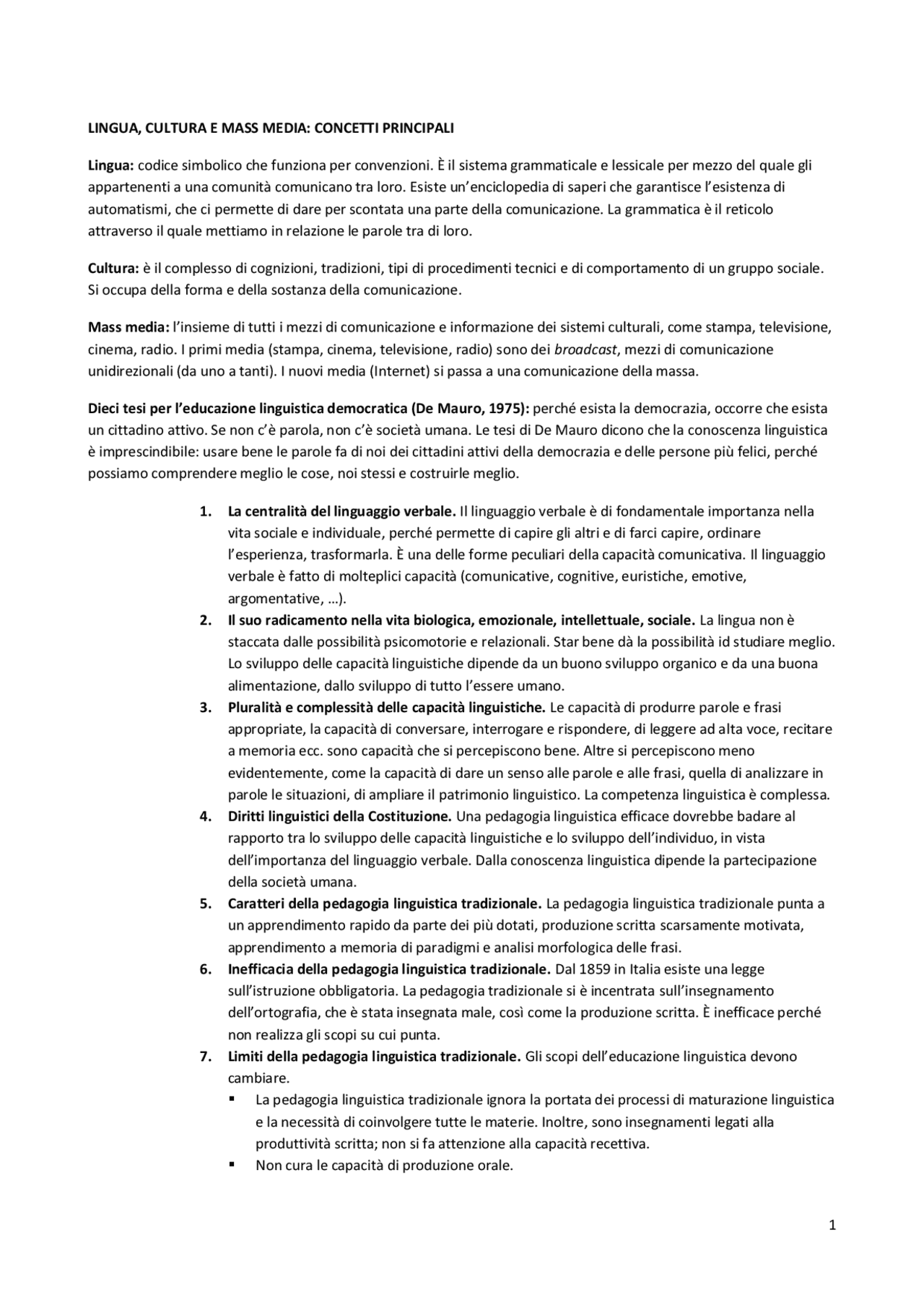 Lingua, cultura e mass media (Riassunto libro e appunti) | Sintesi del ...