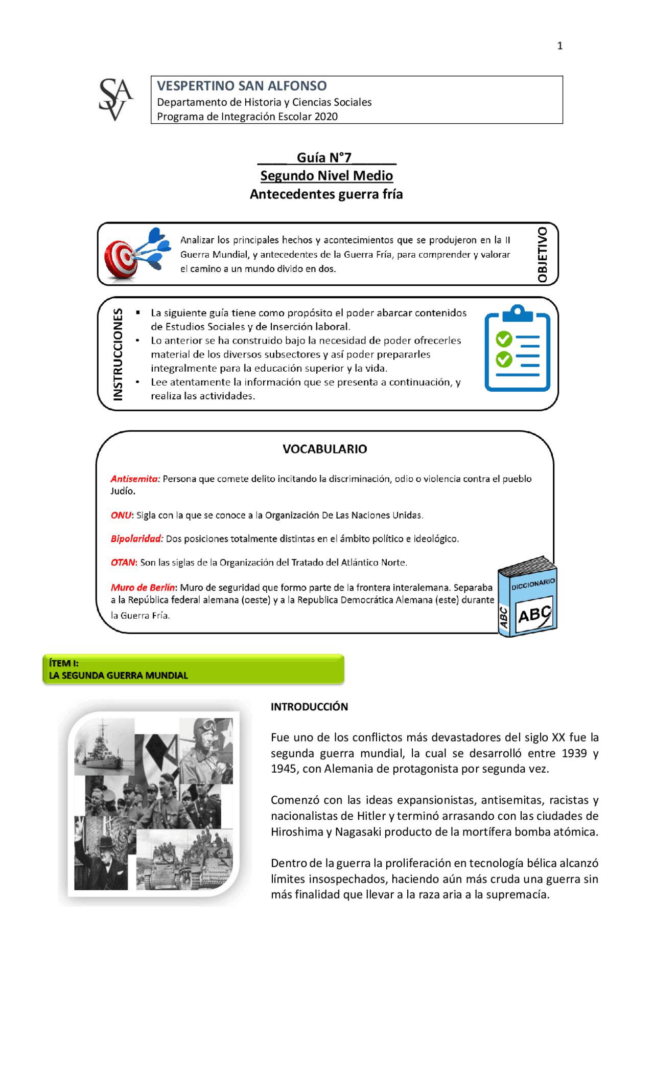 Guia de trabajo Primera Guerra Mundial | Ejercicios de Historia | Docsity