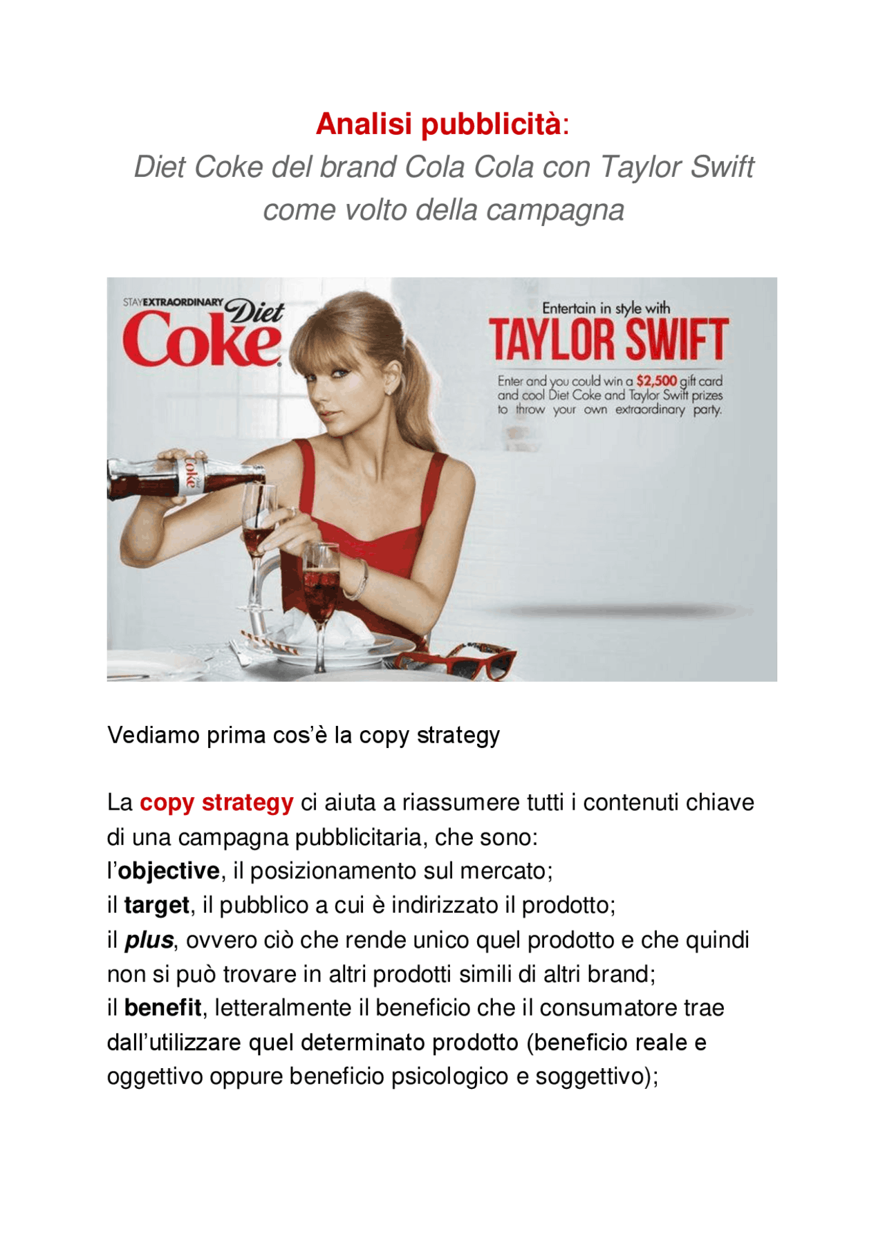 Copy Strategy Analisi Pubblicità Diet Coke Del Brand Cola Cola Con