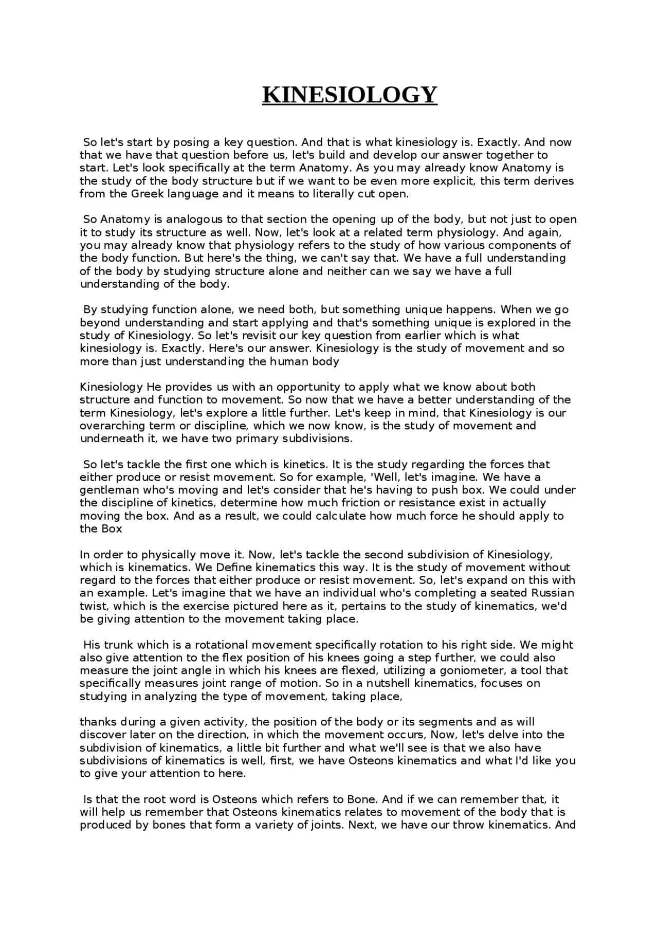 What Is Kinesiology? related notes for all students either high school ...