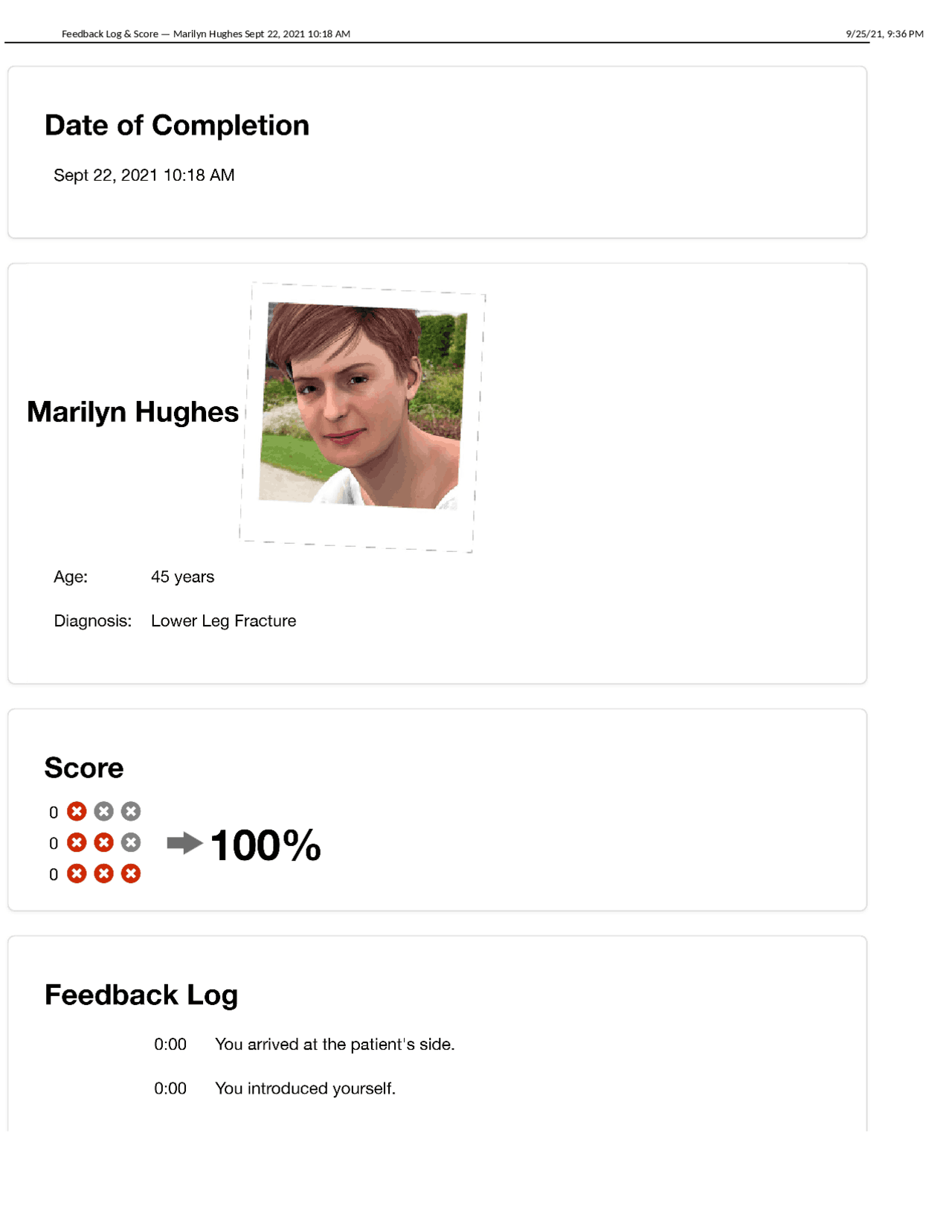 NUR 4110: FEEDBACK LOG & SCORE Marilyn Hughes GRADED A+ | Exams Nursing ...