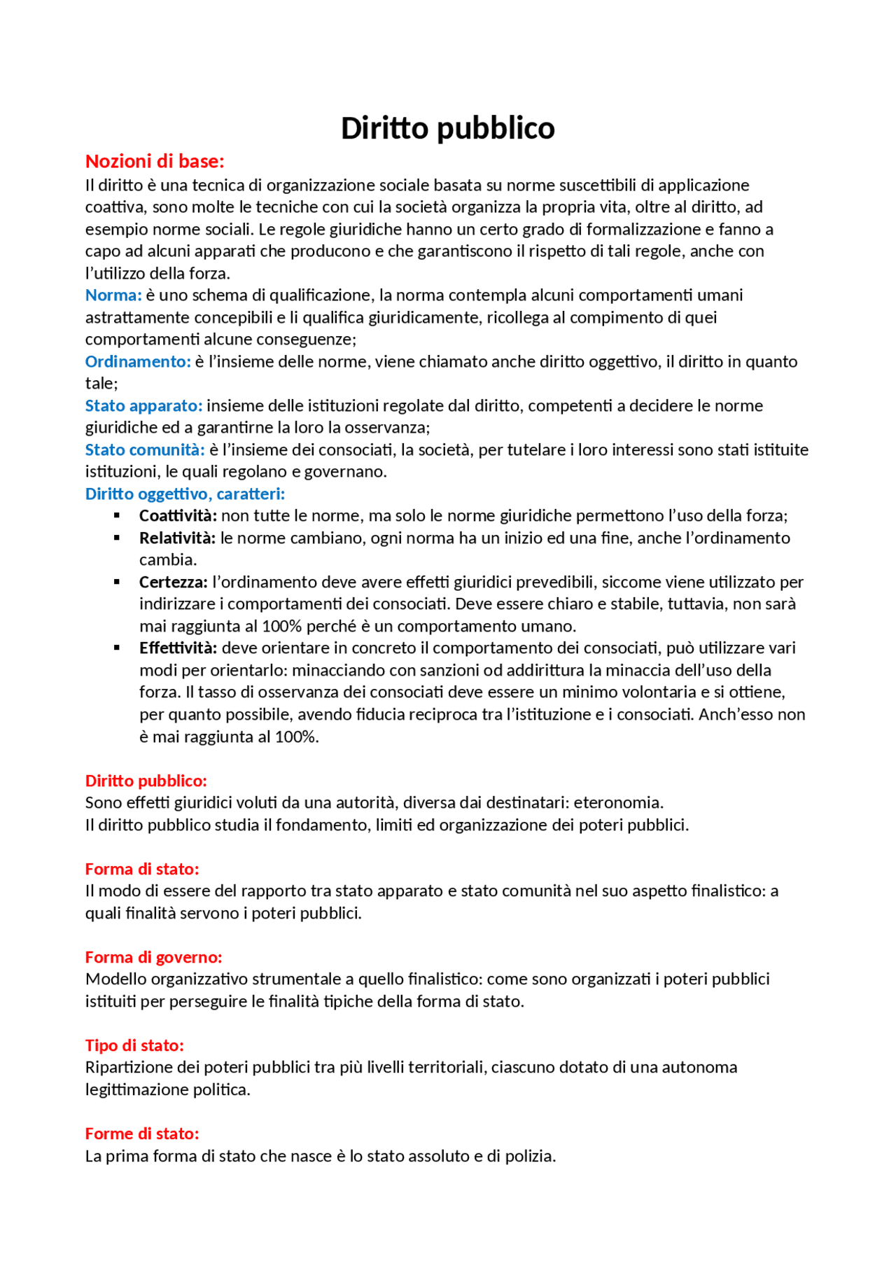 Appunti diritto pubblico | Schemi e mappe concettuali di Diritto Pubblico | Docsity