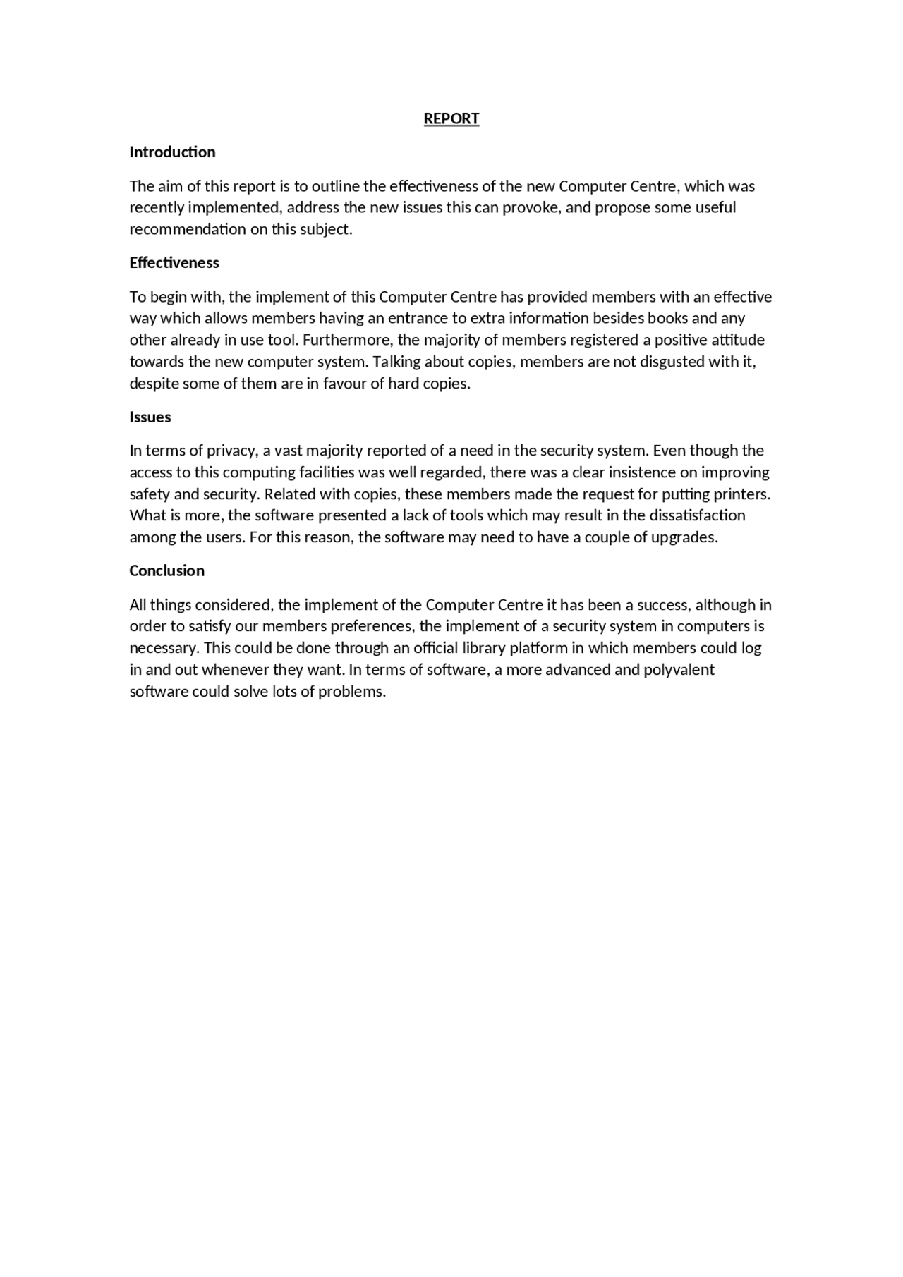 REPORT LIBRARY AND COMPUTERS | Essays (high school) English | Docsity