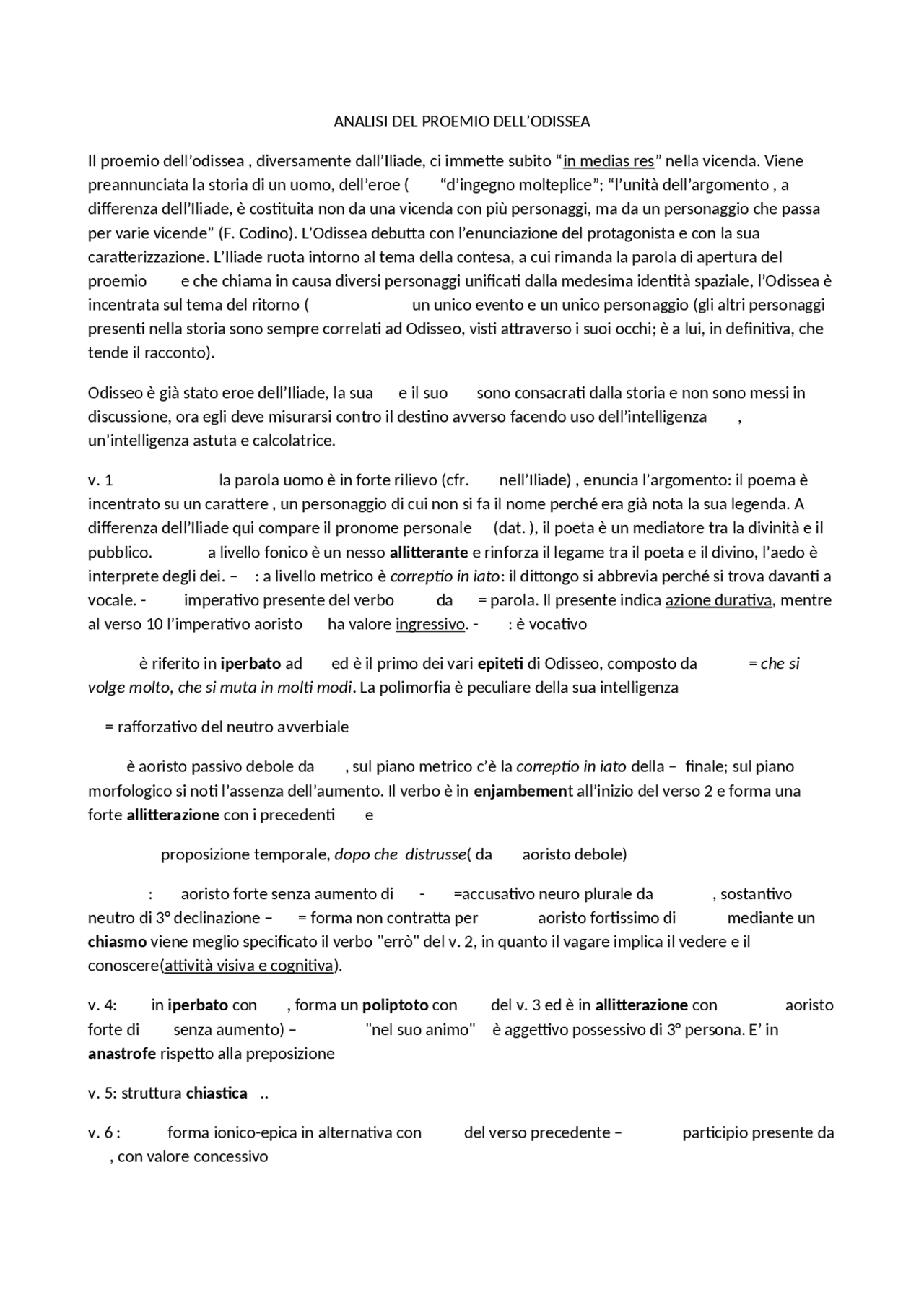 Analisi del proemio dell’Odissea | Appunti di Greco | Docsity