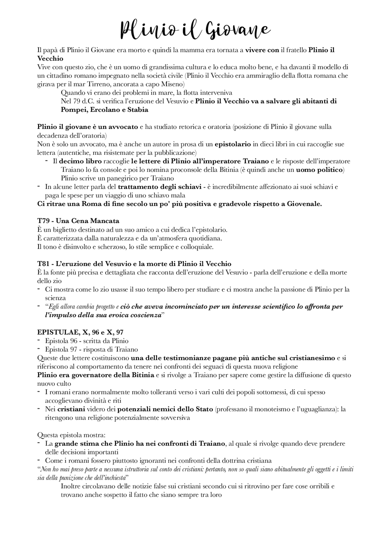 Plinio Il Giovane Vita Appunti Di Latino Docsity