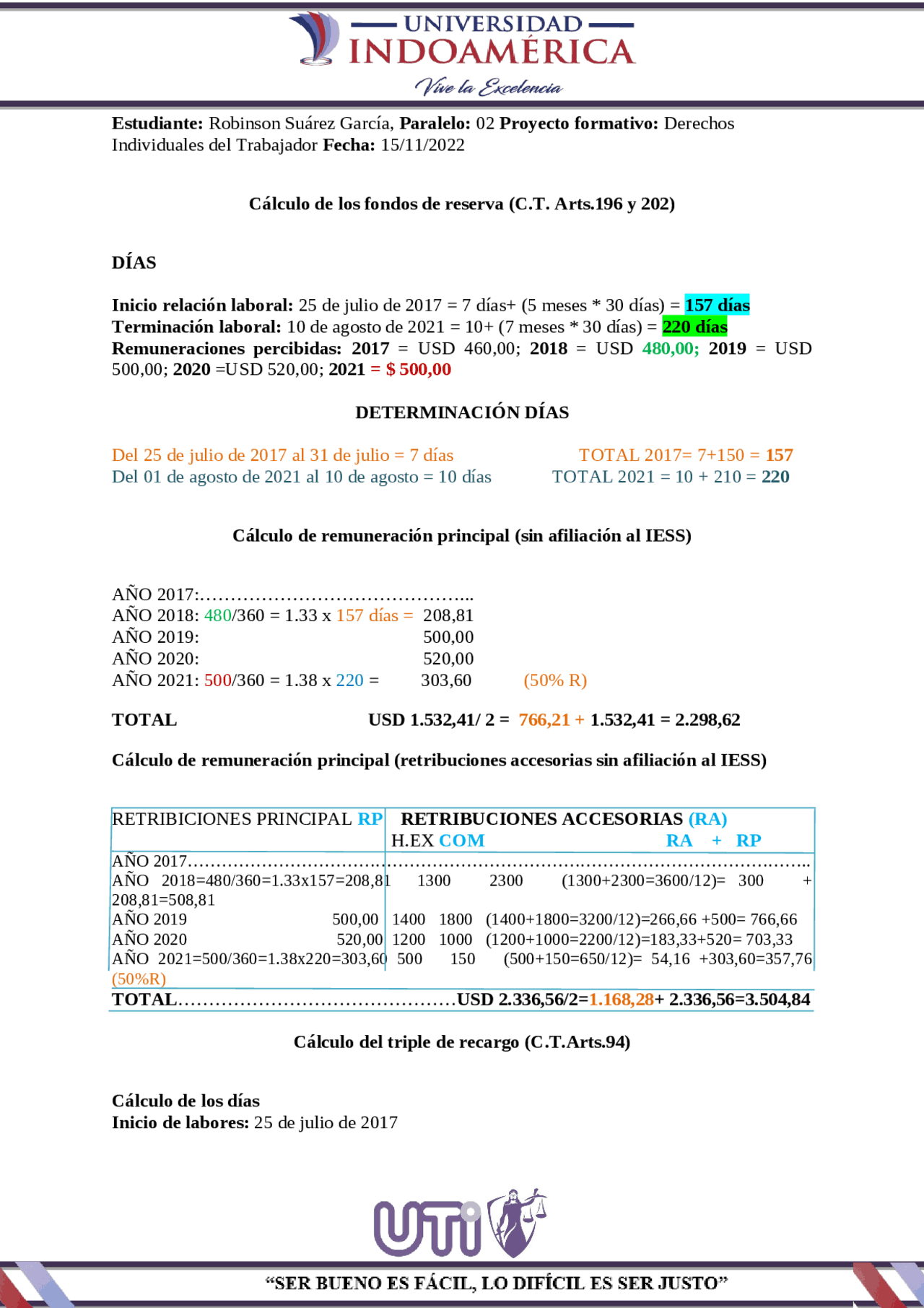 I B. TAREA 2_FONDOS RESERVA ,TRIPLE RECARGO, DIFERENCIAL SALARIAL ...
