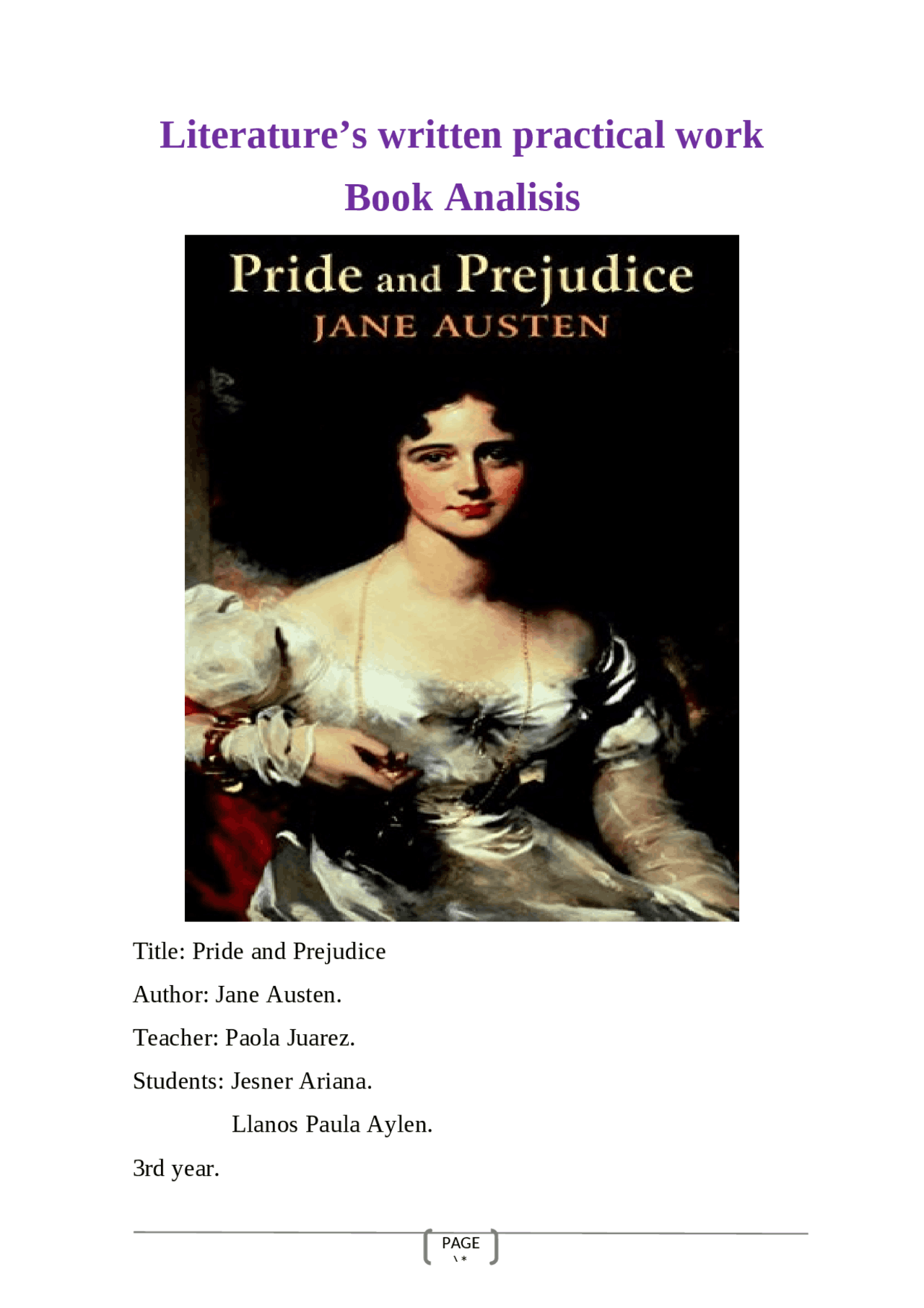Pride and Prejudice analysis | Resúmenes de Lengua y Literatura | Docsity