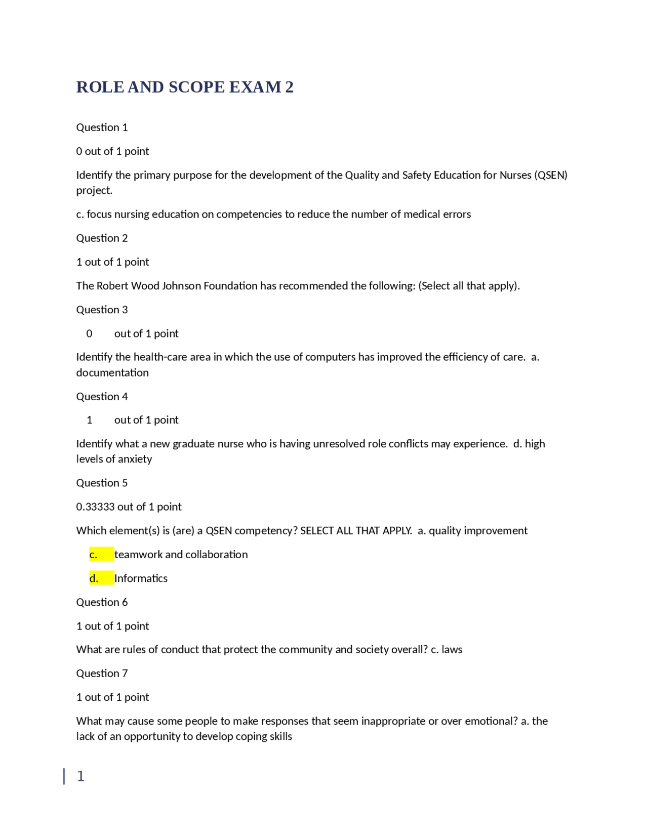 ROLE AND SCOPE EXAM 2 | Exams Nursing | Docsity