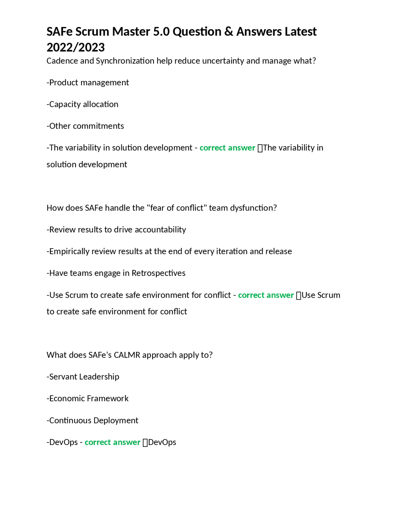 SAFe Scrum Master 5.0 Question & Answers Latest 2022/2023 | Exams ...