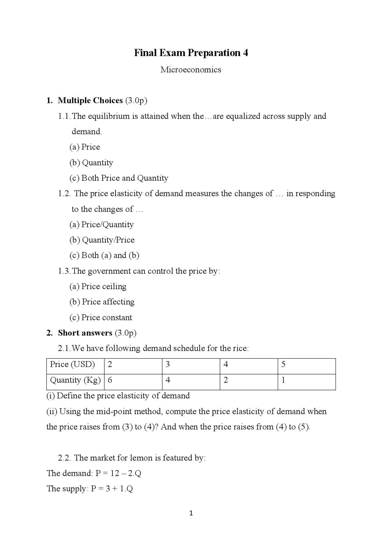 Principles Of Microeconomics Exercises Company Secretarial Practice