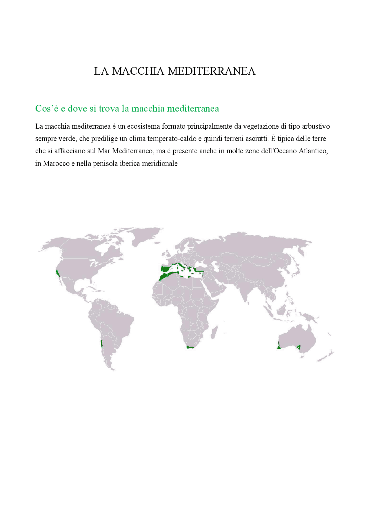 Bioma macchia mediterranea | Slide di Scienze della Terra | Docsity