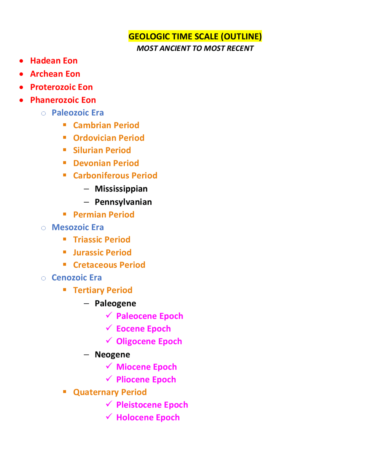 A Short Reviewer About Geologic Time Scale Summaries Biology Docsity